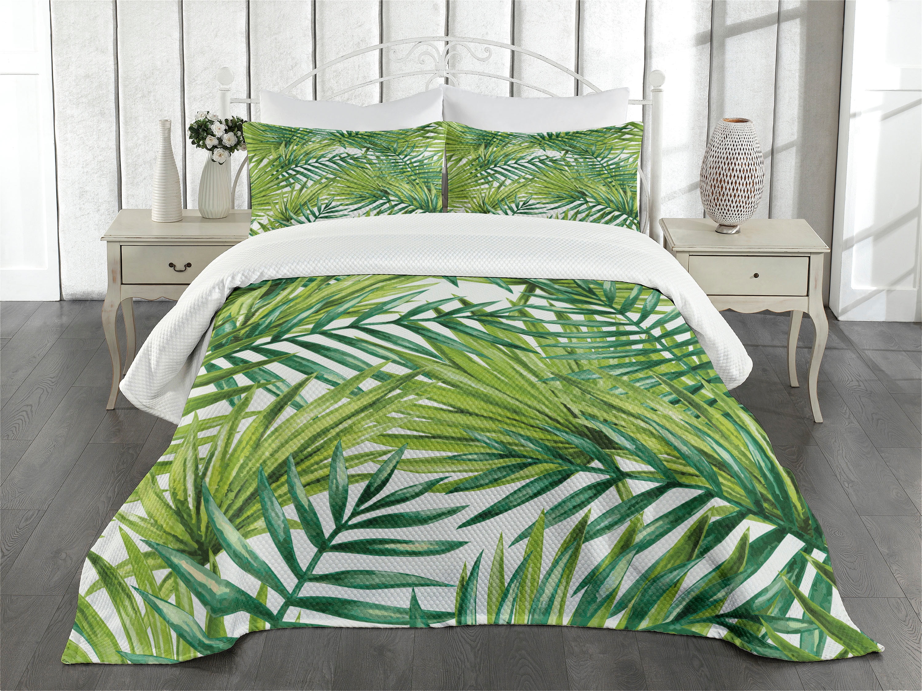 Ambesonne Plant Quilted Bedspread Set 3 Pcs, Colorful Illustration ...