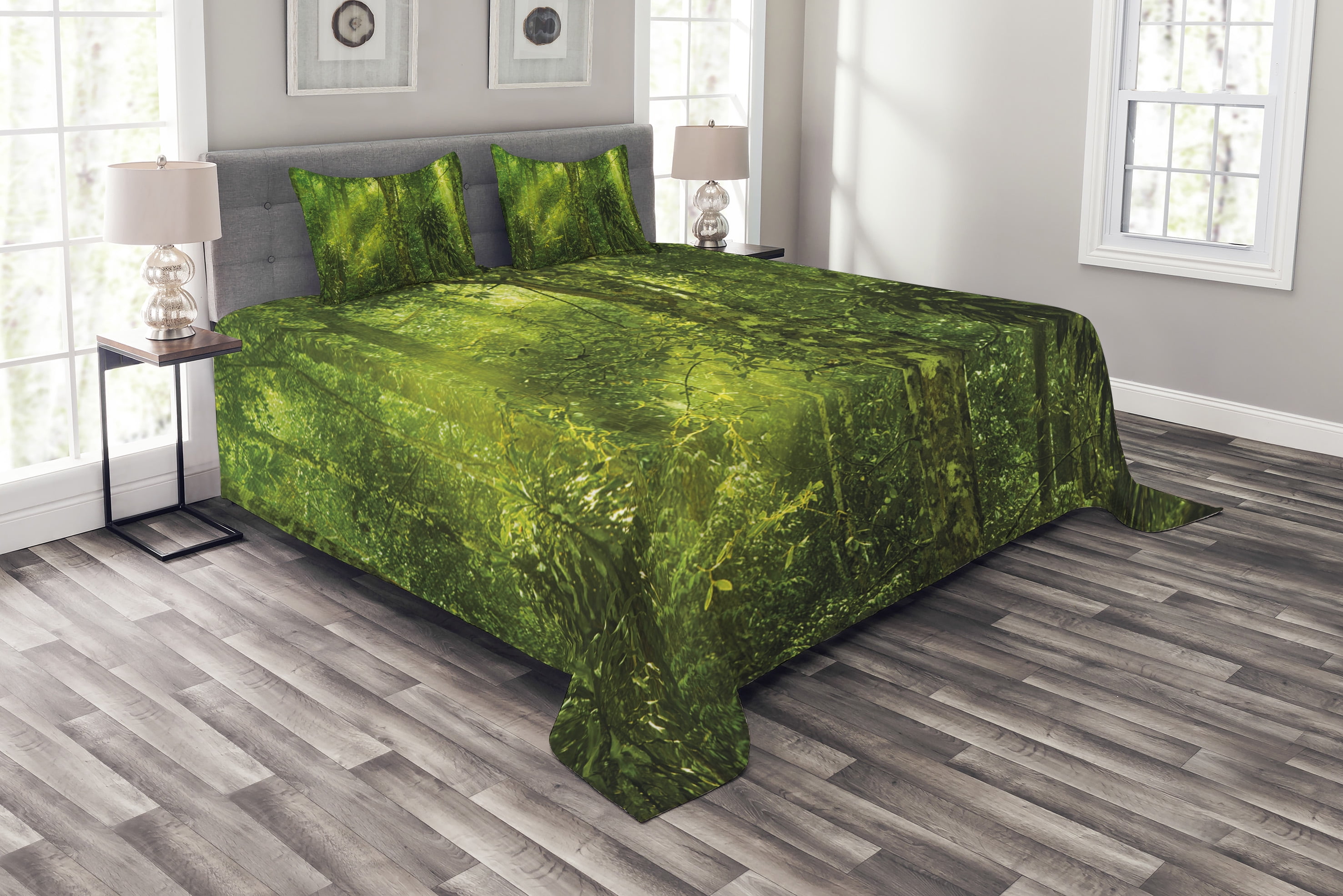 Ambesonne Plant Quilted Bedspread Set 3 Pcs, Tranquil Exotic Place ...