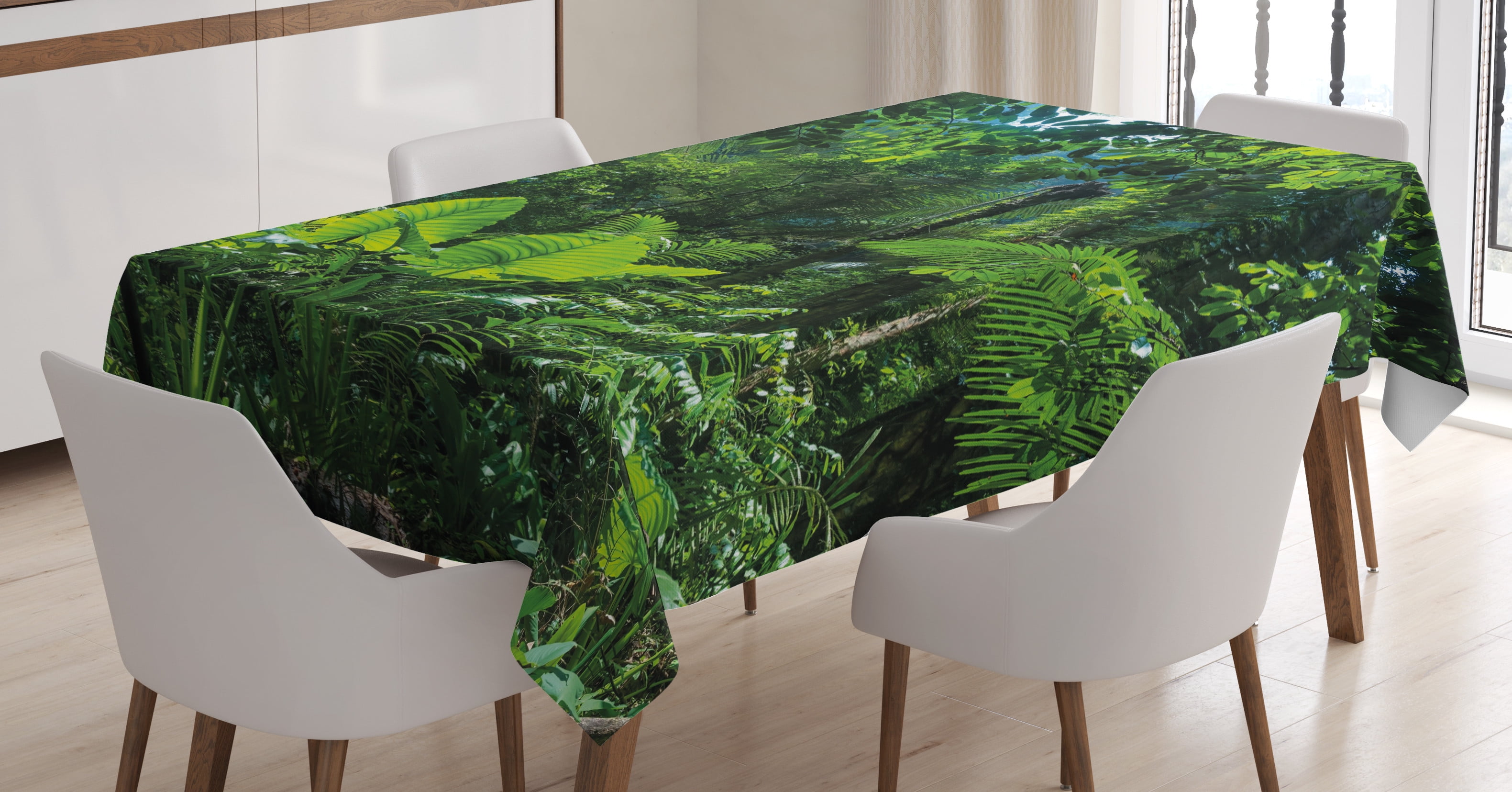 Ambesonne Plant Tablecloth Rectangular Table Cover, Green Untouched ...