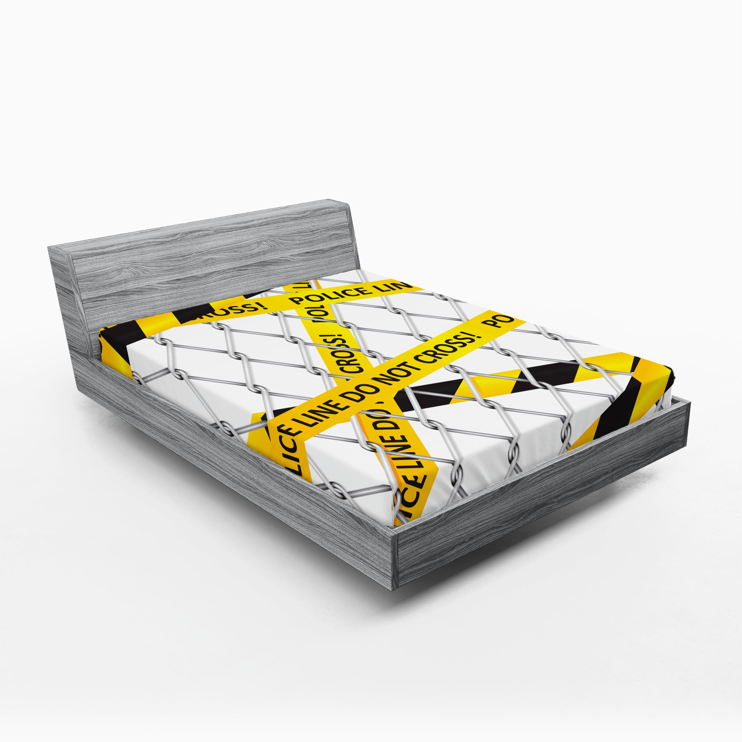 Ambesonne Police Fitted Sheet, Crime Scene Bands, Queen Size, Yellow ...