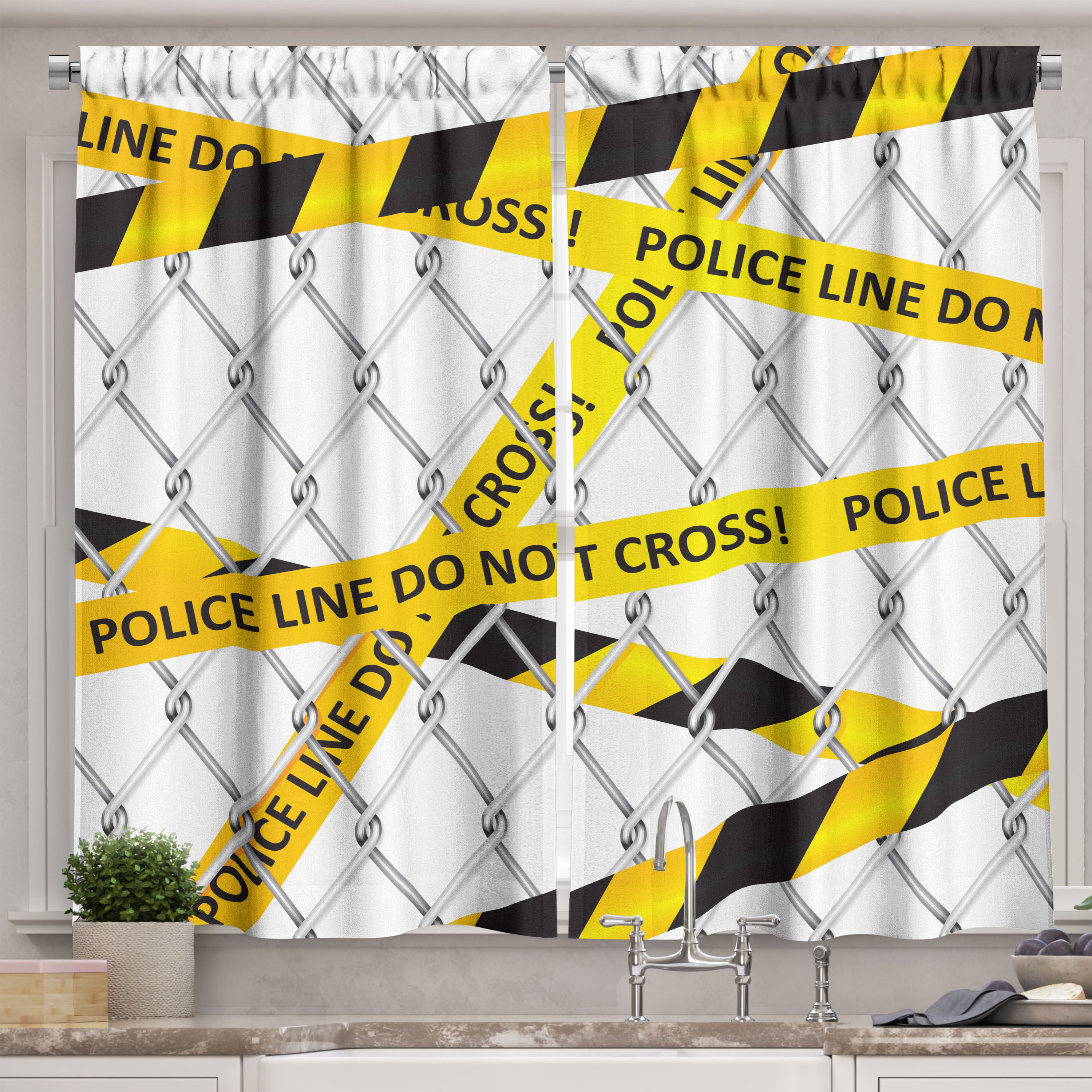 Ambesonne Police Kitchen Curtains, Crime Scene Bands, 55"x45", Yellow ...