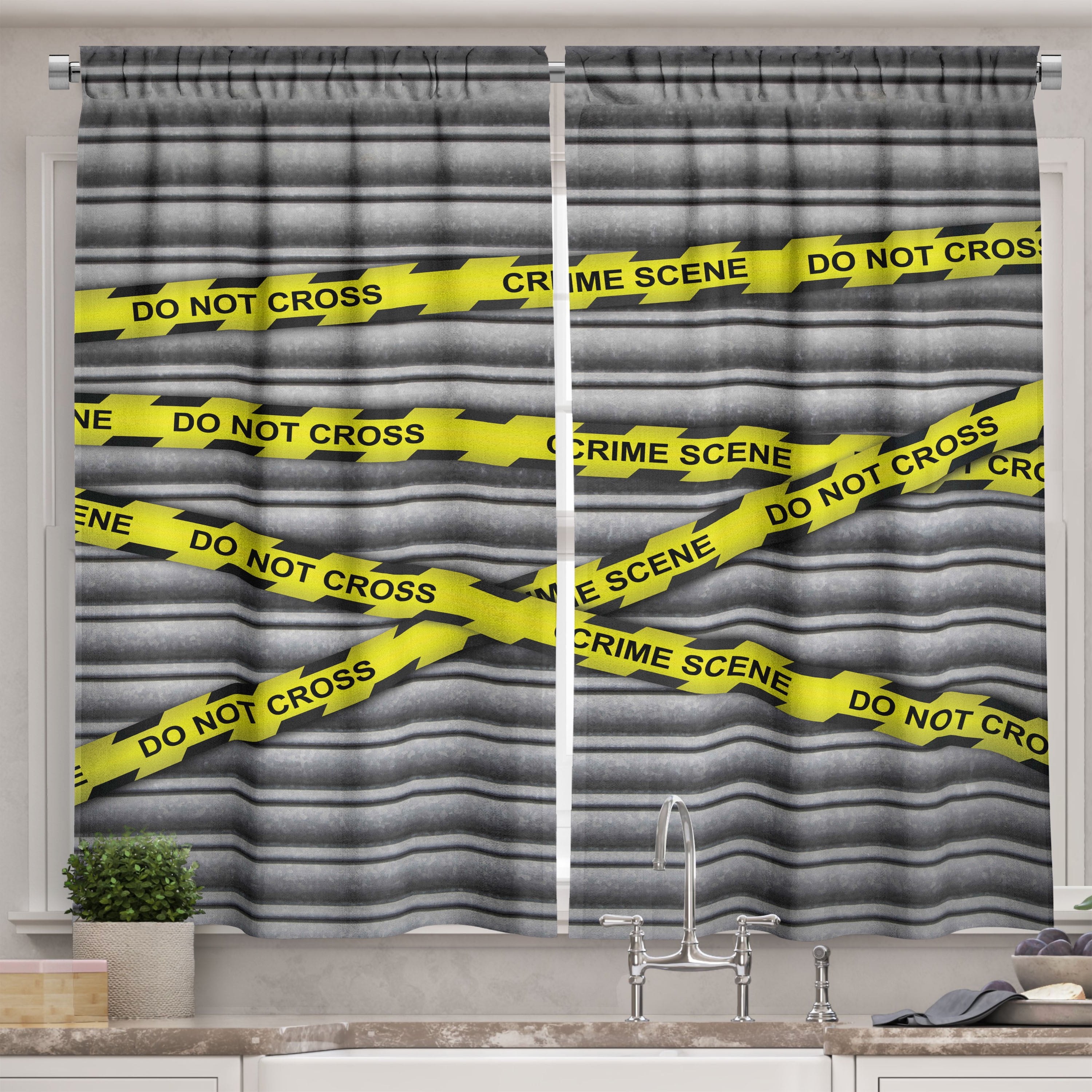 Ambesonne Police Kitchen Curtains, Do Not Pass Wraps, 55"x45", Yellow ...
