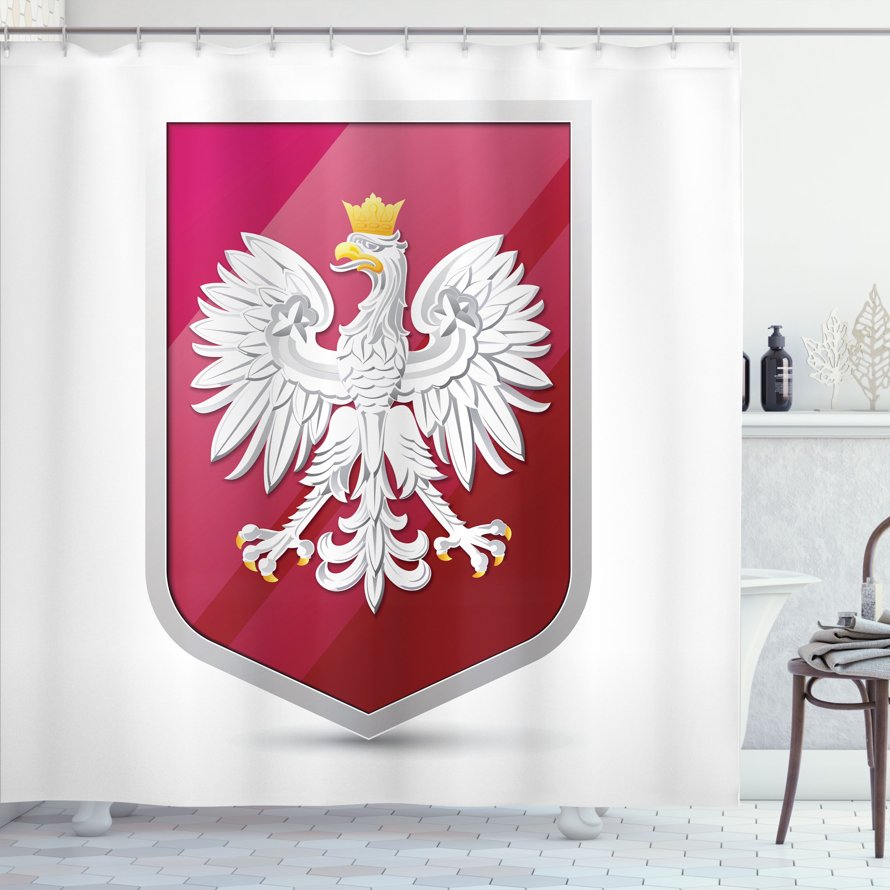 Ambesonne Polish Shower Curtain, Coat of Arms of Poland Eagle, 69"Wx70"L, Ruby Hot Pink and ...