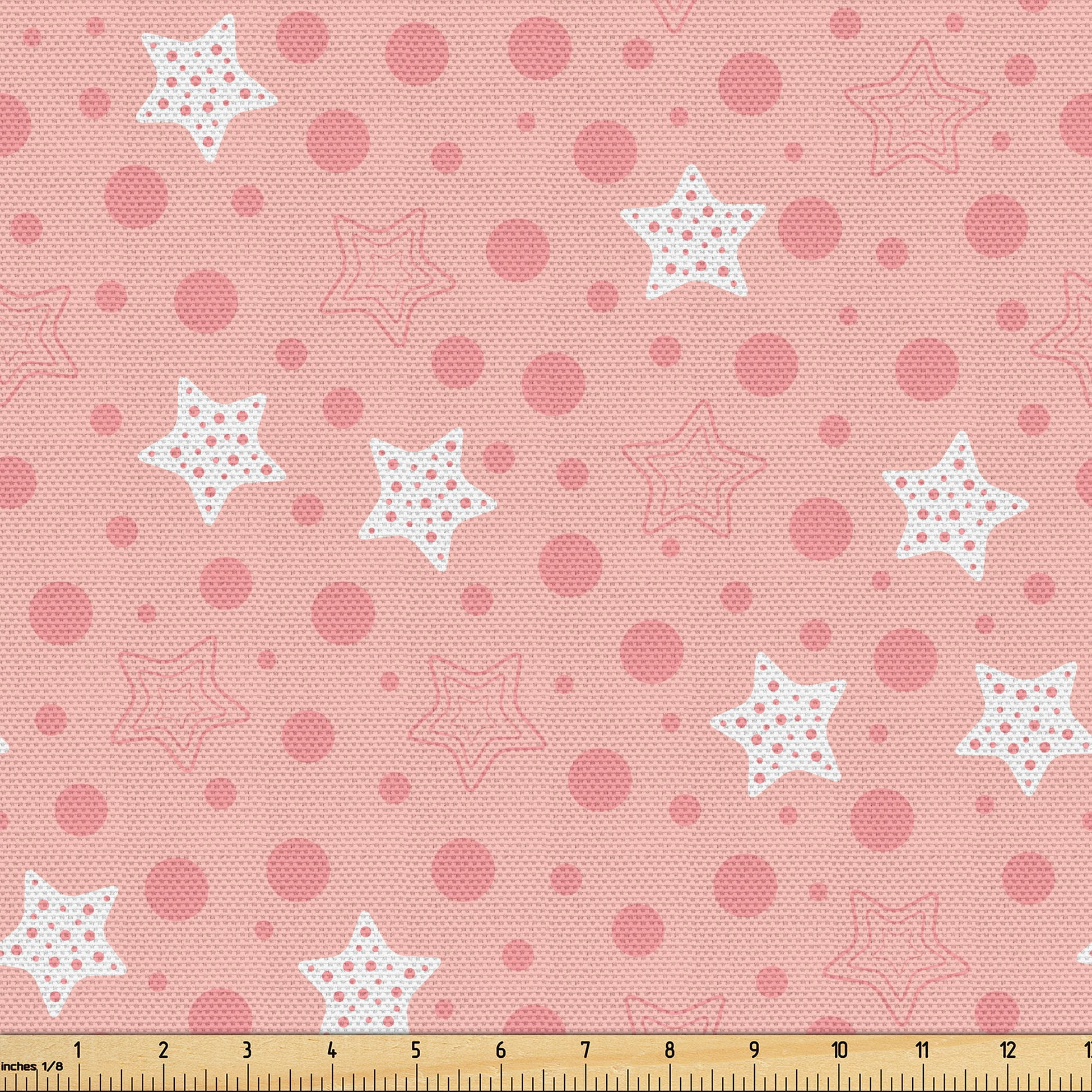 Ambesonne Polka Dot Fabric by the Yard Upholstery, Stars with Circles ...