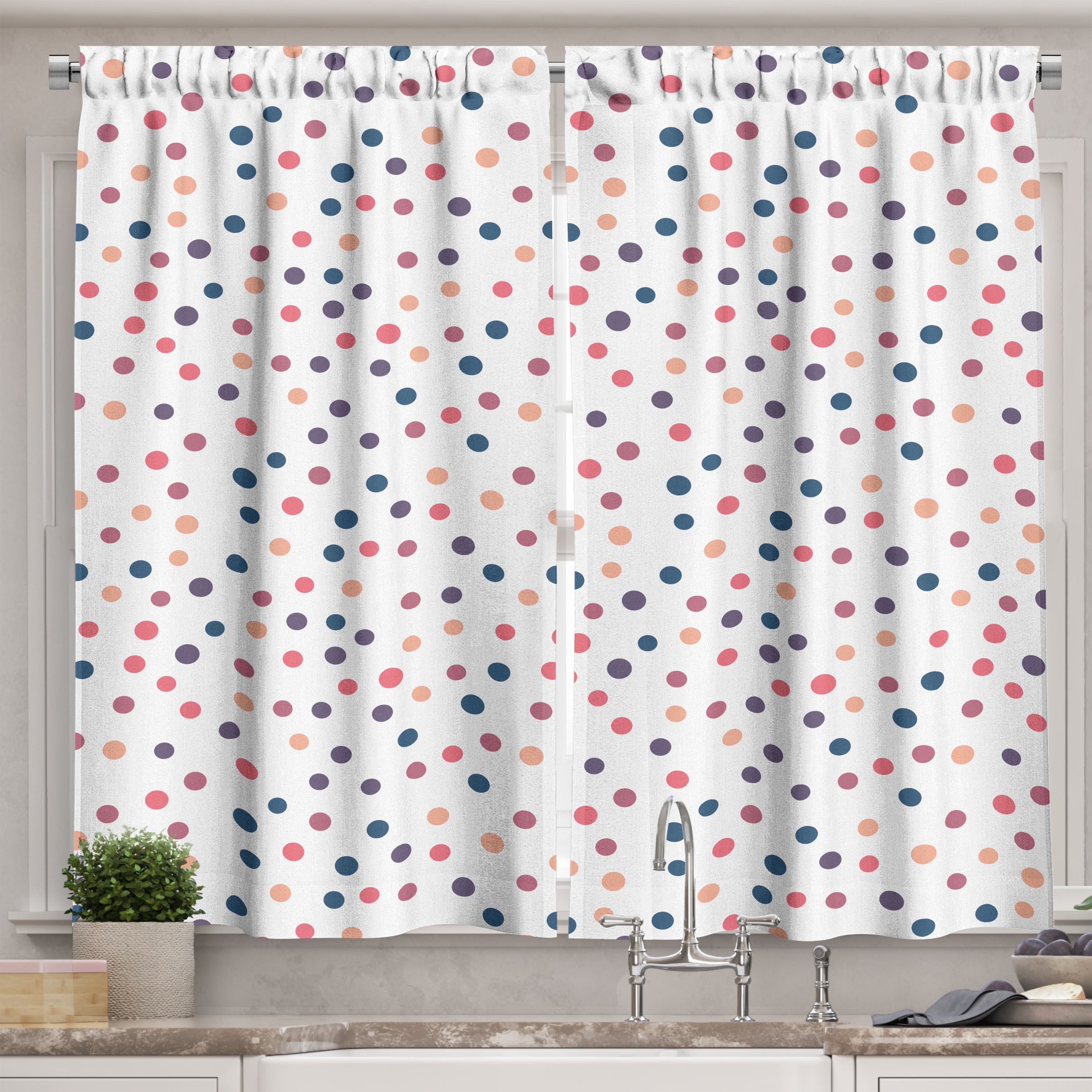 Ambesonne Polka Dot Kitchen Curtains, Scattered Rounds Plot, 55"x24 ...