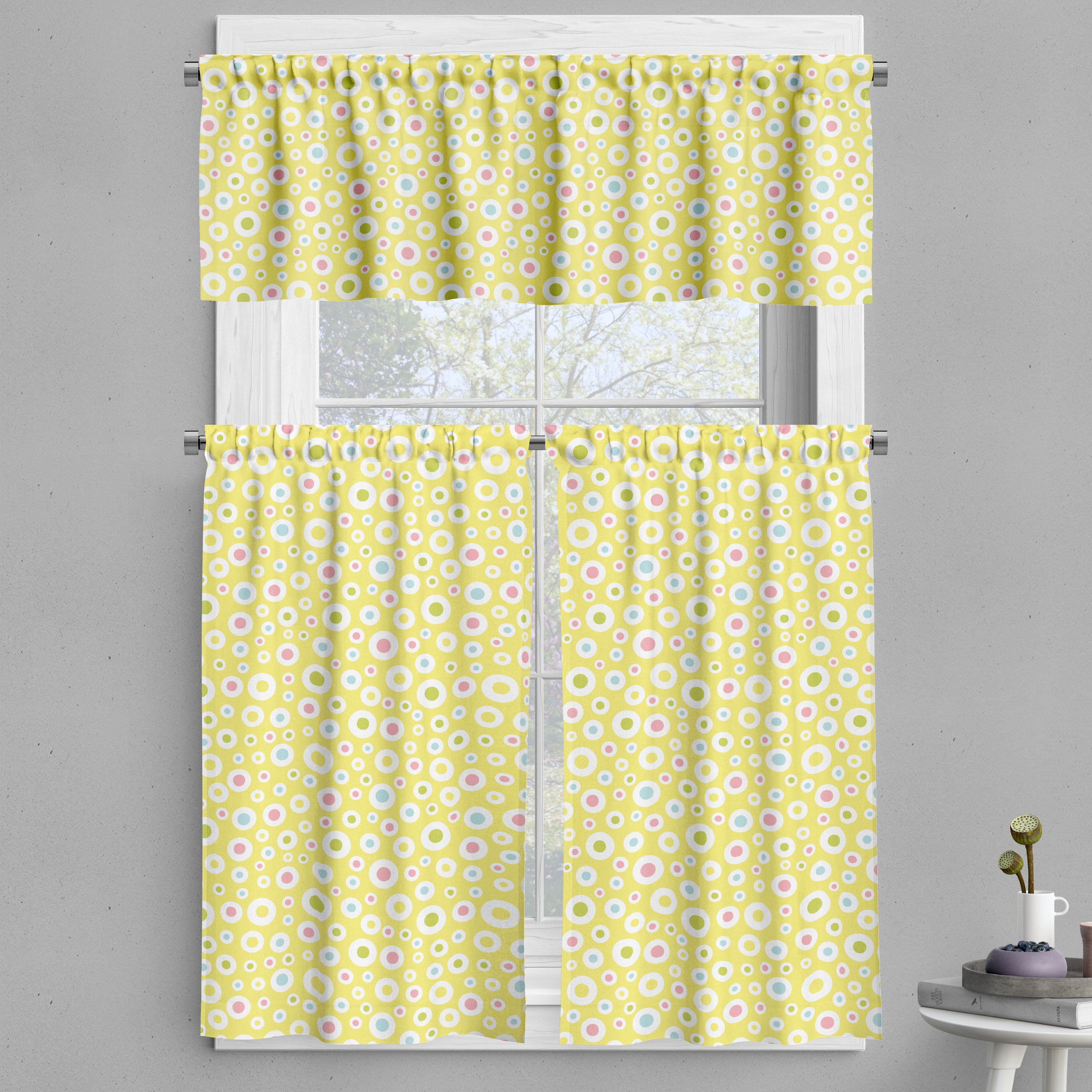 Ambesonne Polka Dot Valance & Curtain, Retro Colorful Bubbles, 55"x24 ...