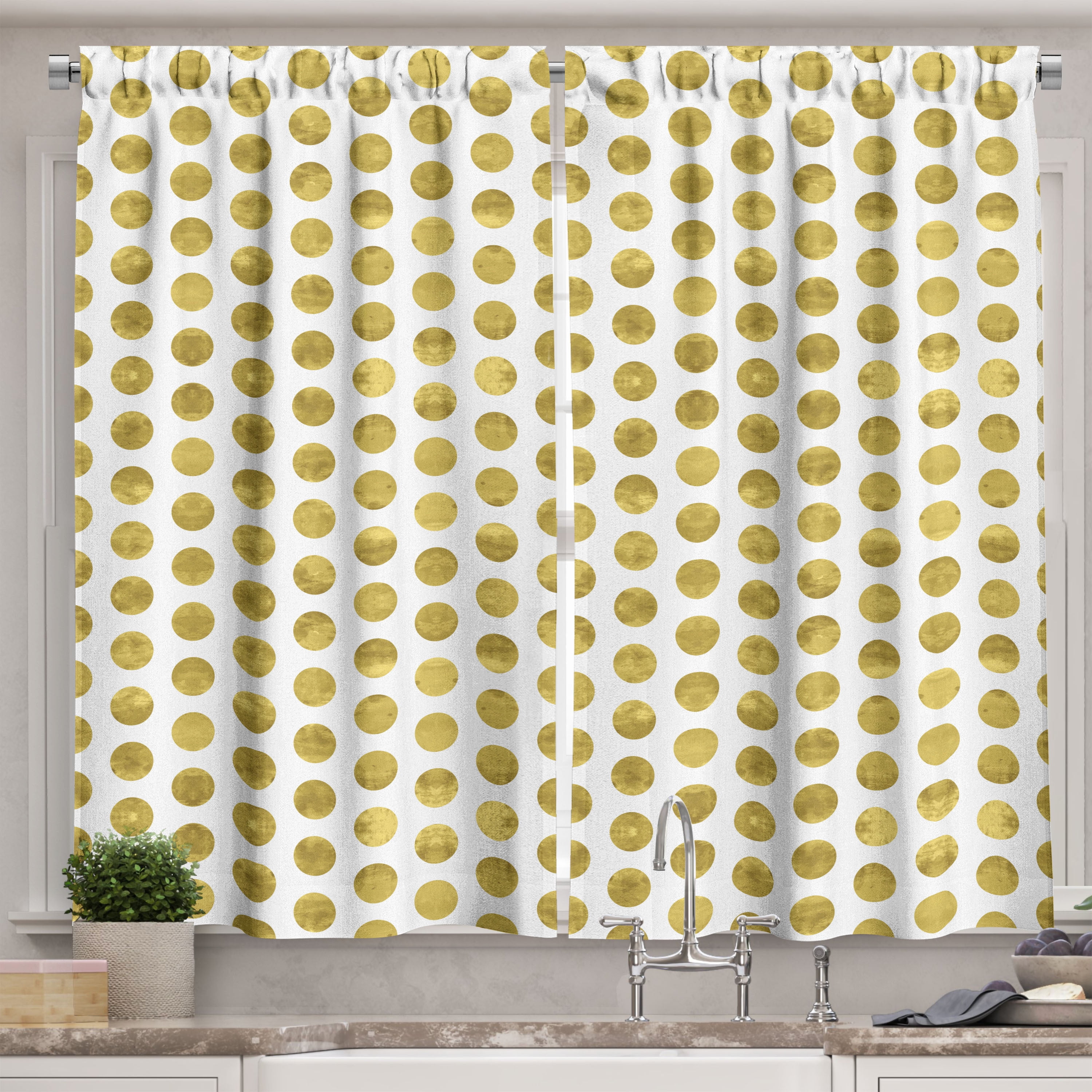 Ambesonne Polka Dots Kitchen Curtains, Clouded Grungy Spots, 55"x45 ...