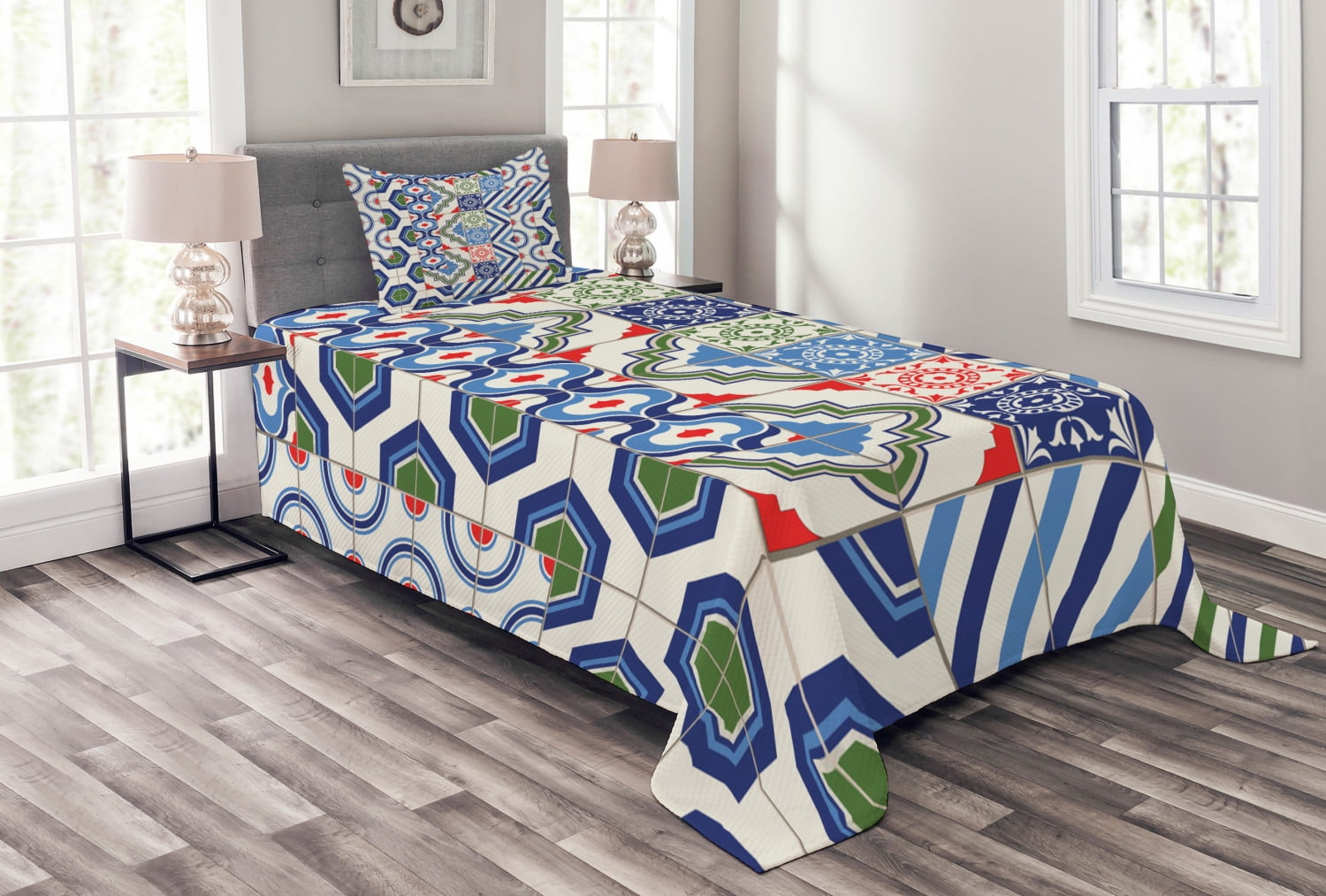 Ambesonne Polka Dots Quilted Bedspread Set 2 Pcs, Colorful Shapes Image ...