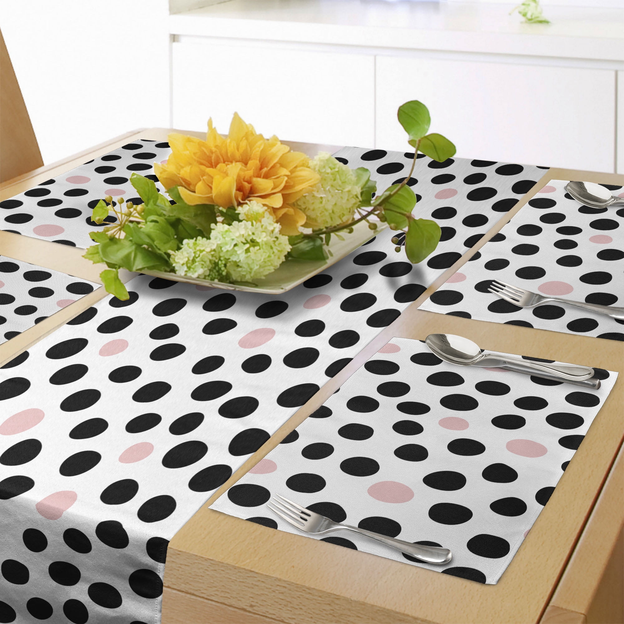 Ambesonne Polka Dots Table Runner & Placemats, Circular Eggs Like Spots, Placemat 4 pcs + Runner ...