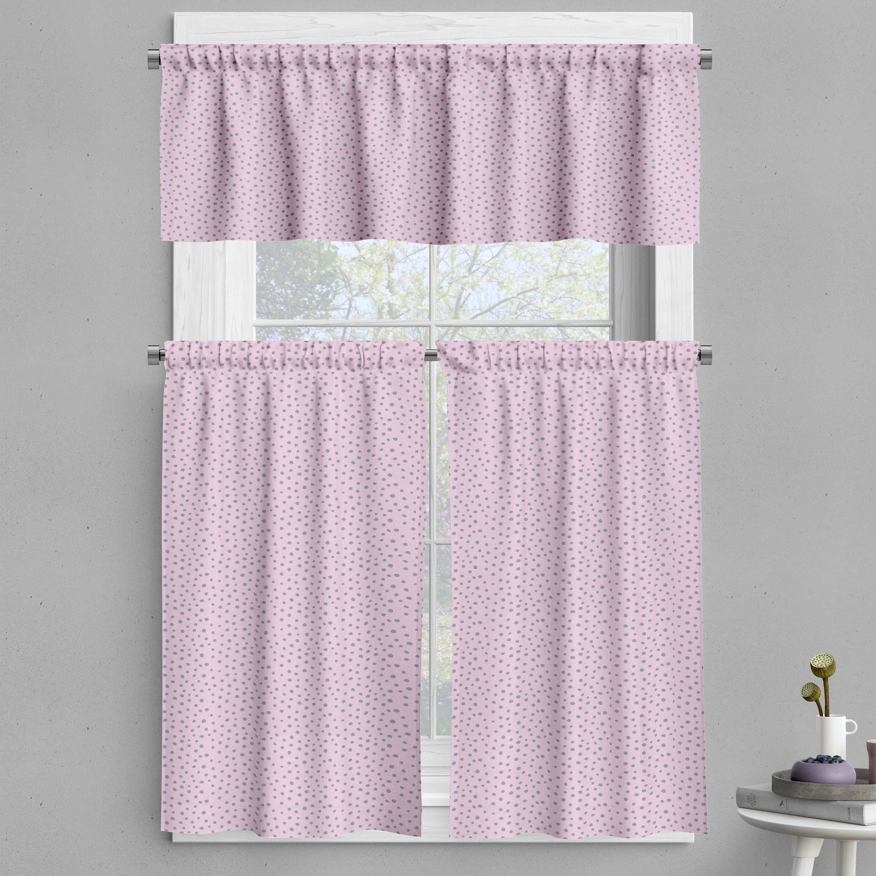 Ambesonne Polka Dots Valance & Curtain, Monochrome Circles Stain, 55 ...