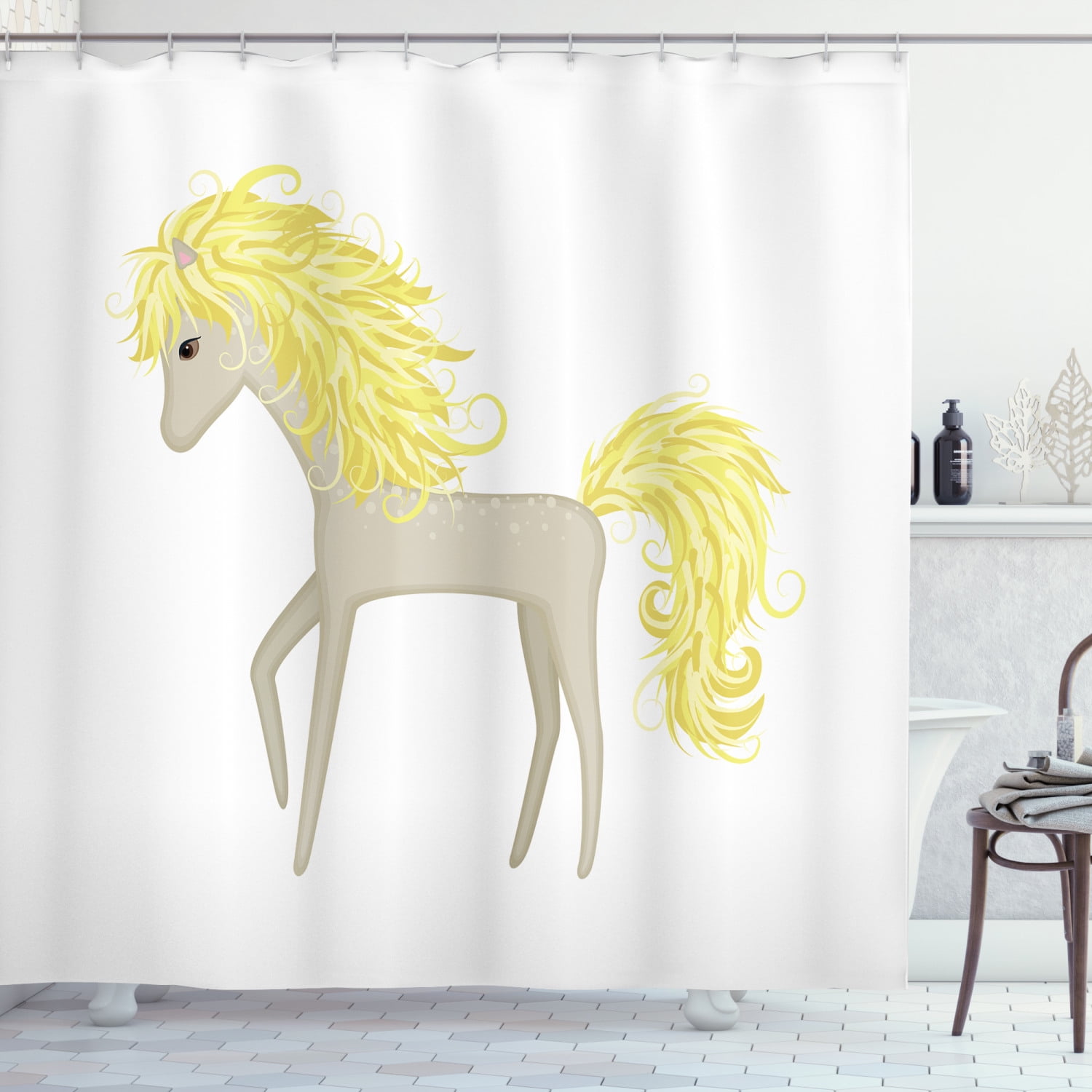 Ambesonne Pony Shower Curtain, Blonde Little Horse Cartoon, 69"Wx70"L ...