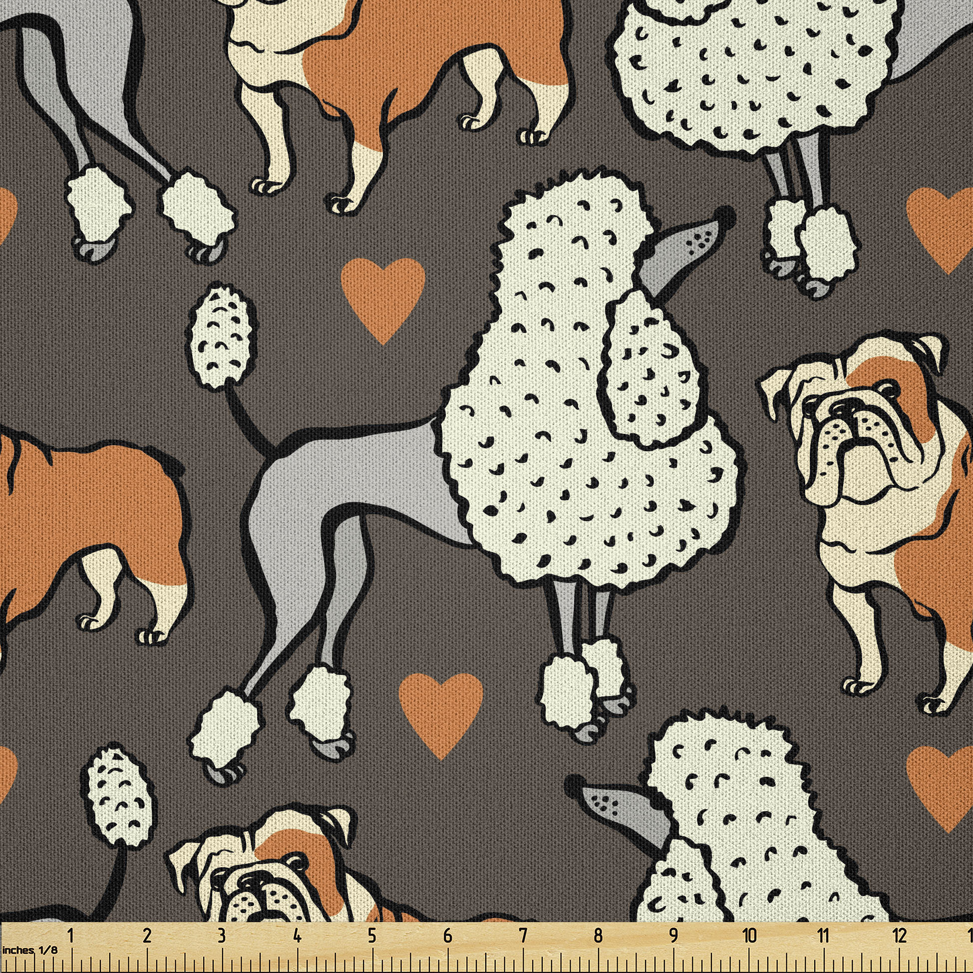 Ambesonne Poodle Fabric by the Yard Microfiber, Doodle Bulldog and ...