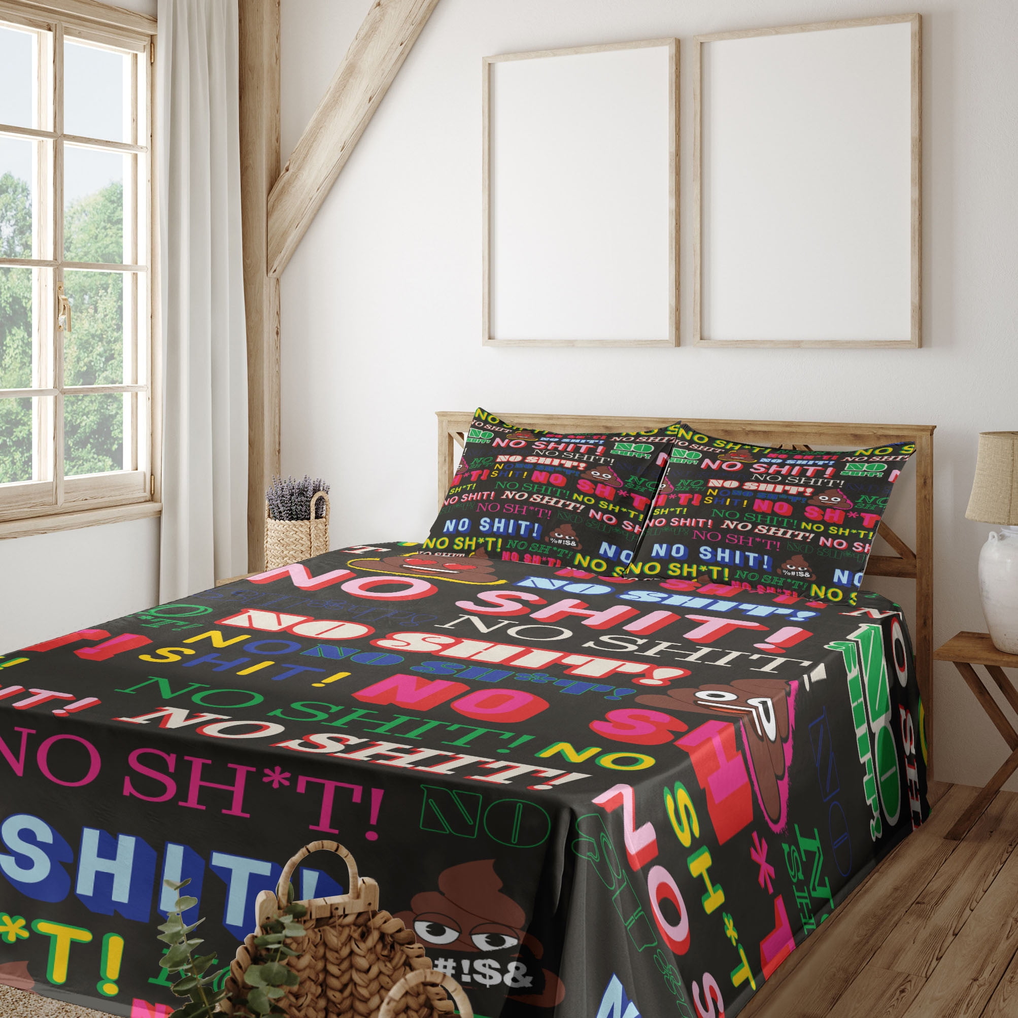Ambesonne Poop Emoji Fitted & Top Sheet Set with Sham, Colorful Pile of ...