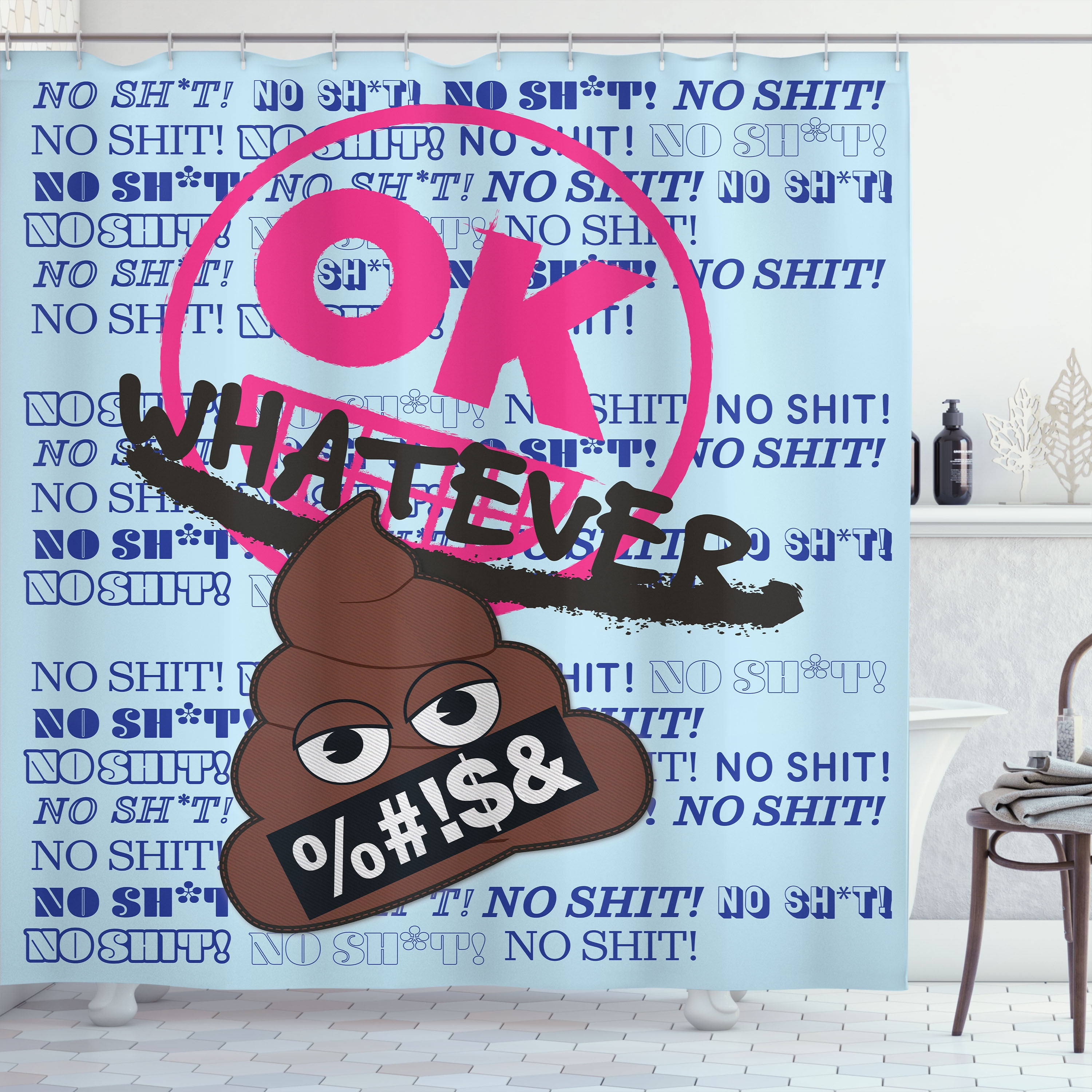 Ambesonne Poop Emoji Shower Curtain, Angry Pile of Poo OK, 69"Wx75"L ...