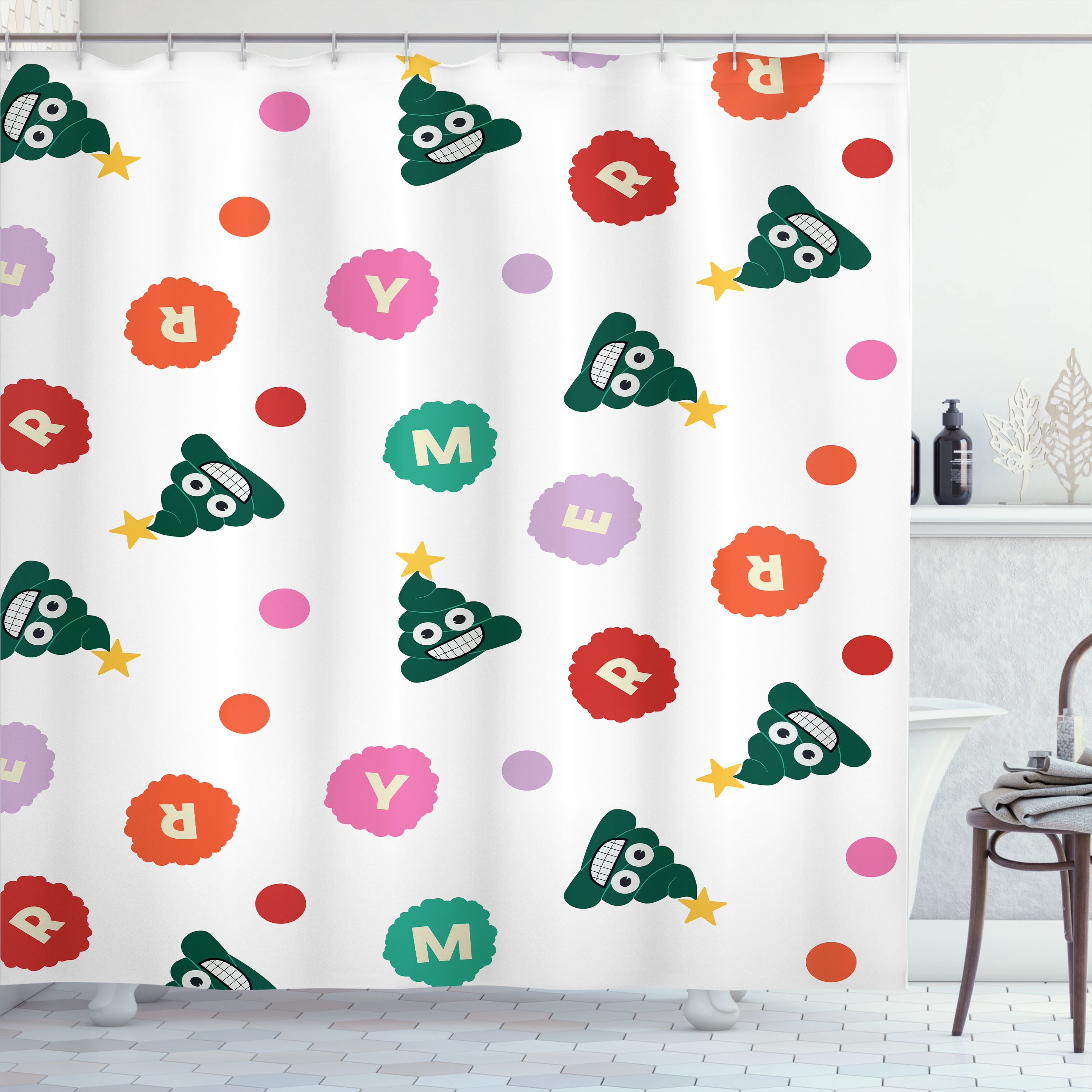 Ambesonne Poop Emoji Shower Curtain, Christmas Pile of Poos, 69"Wx70"L ...