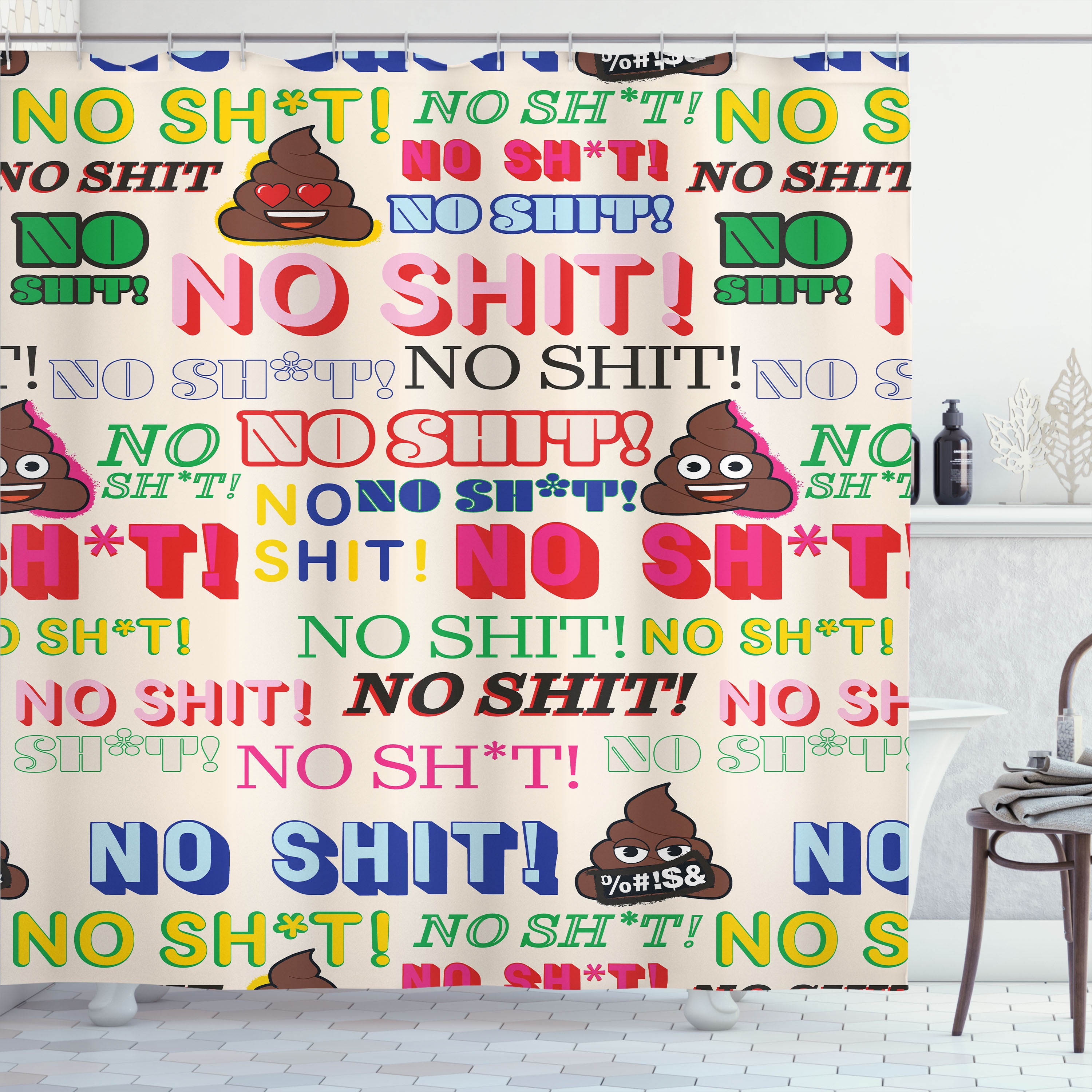 Ambesonne Poop Emoji Shower Curtain, Funny Concept Poo Piles, 69"Wx70"L ...
