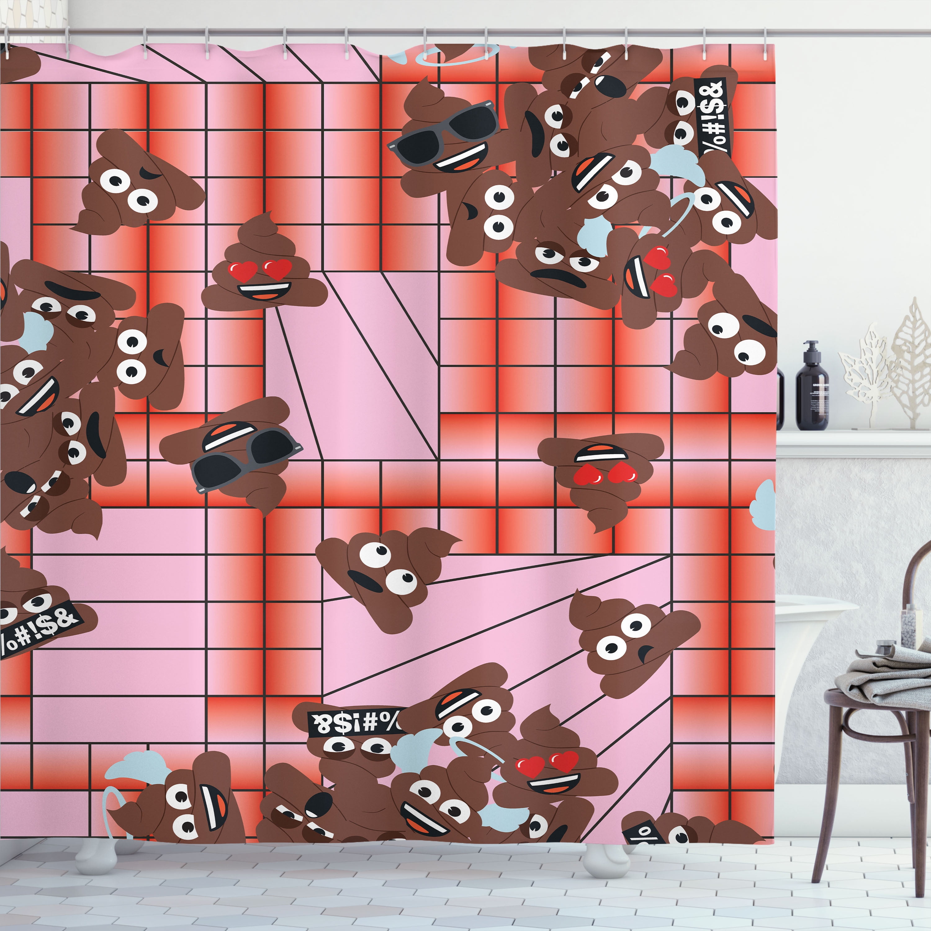 Ambesonne Poop Emoji Shower Curtain, Funny Poo 90s Disco Art, 69"Wx84"L ...