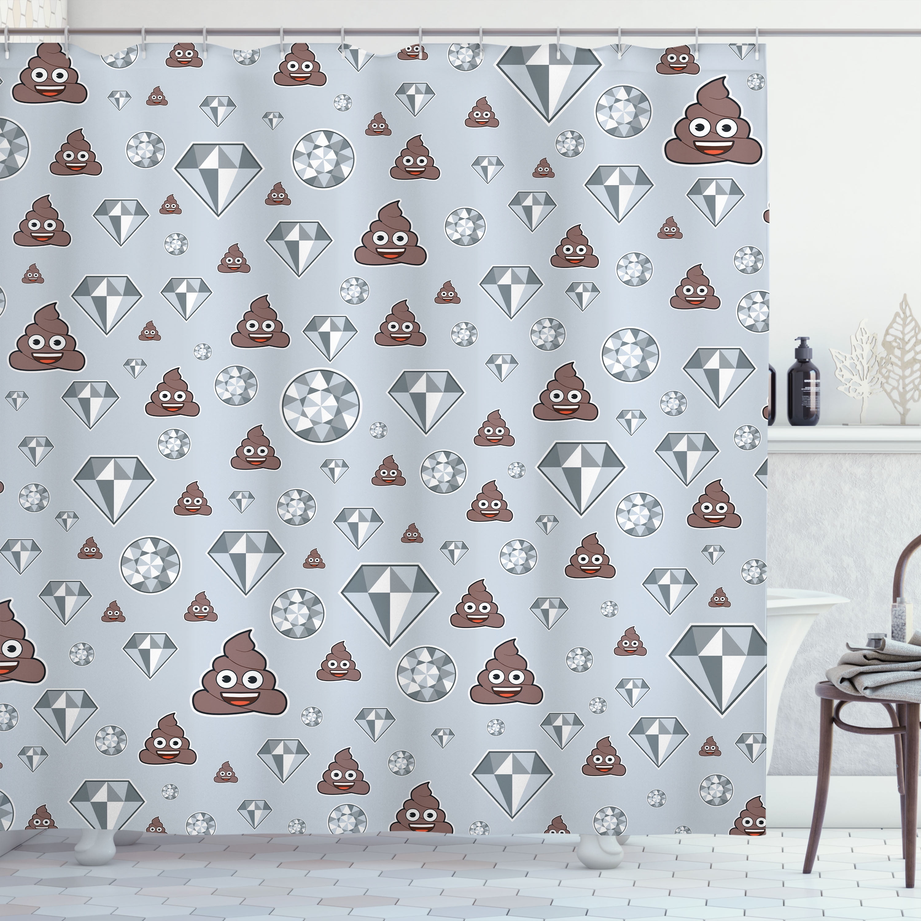 Ambesonne Poop Emoji Shower Curtain, Modern Pile of Poo Print, 69"Wx70 ...