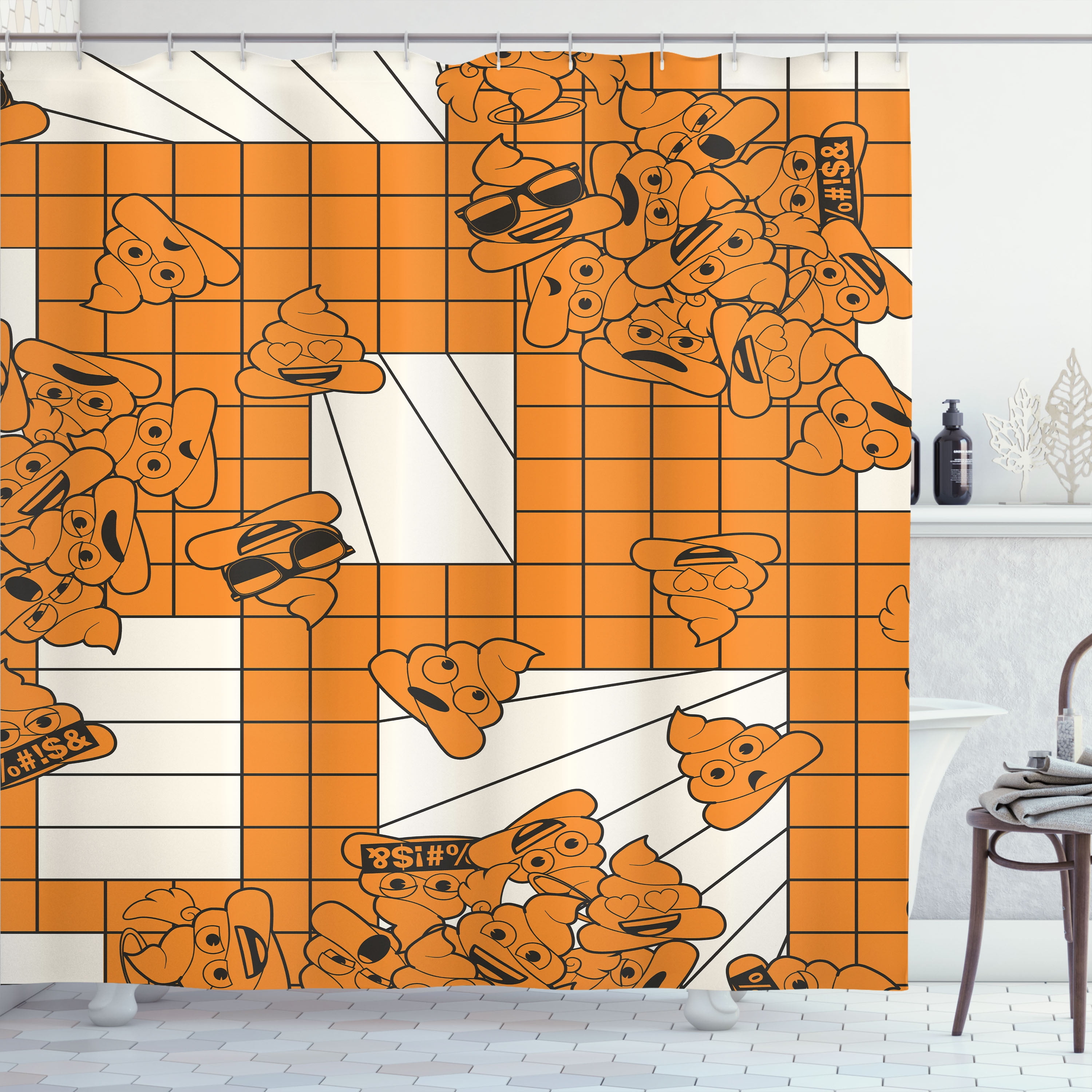 Ambesonne Poop Emoji Shower Curtain, Outline Style Poo Fun, 69"Wx70"L ...