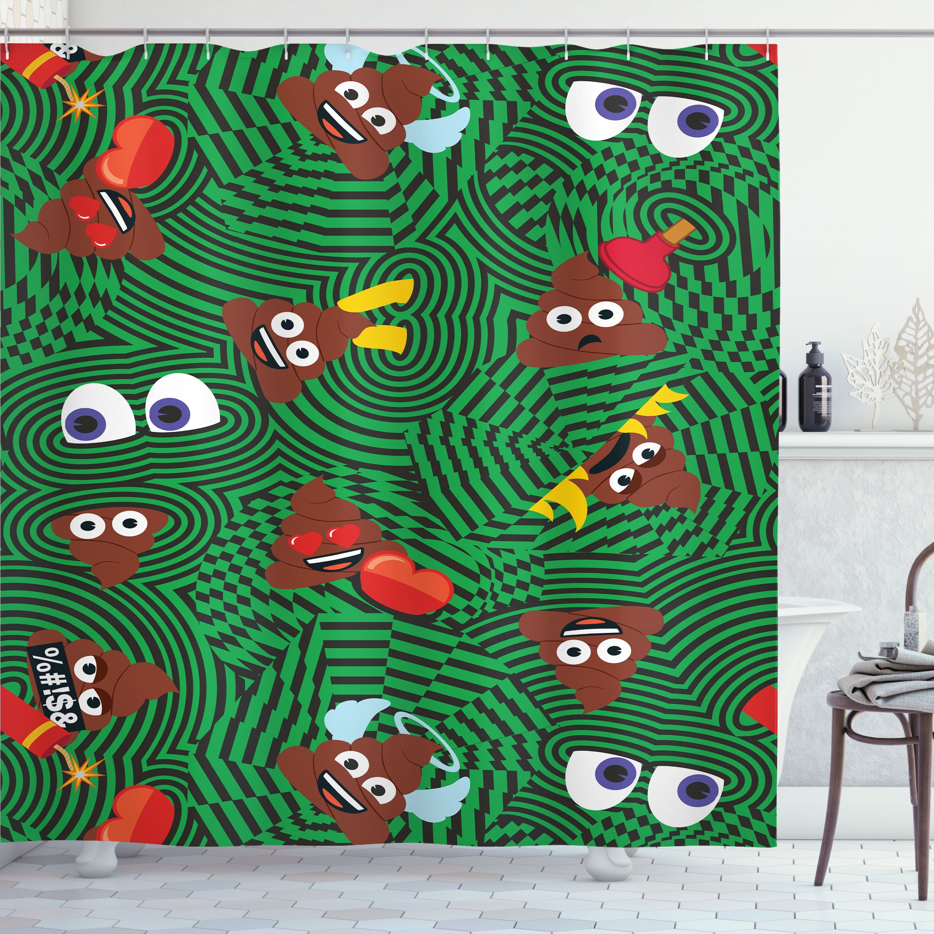 Ambesonne Poop Emoji Shower Curtain, Pile of Poo on Waves, 69"Wx70"L ...
