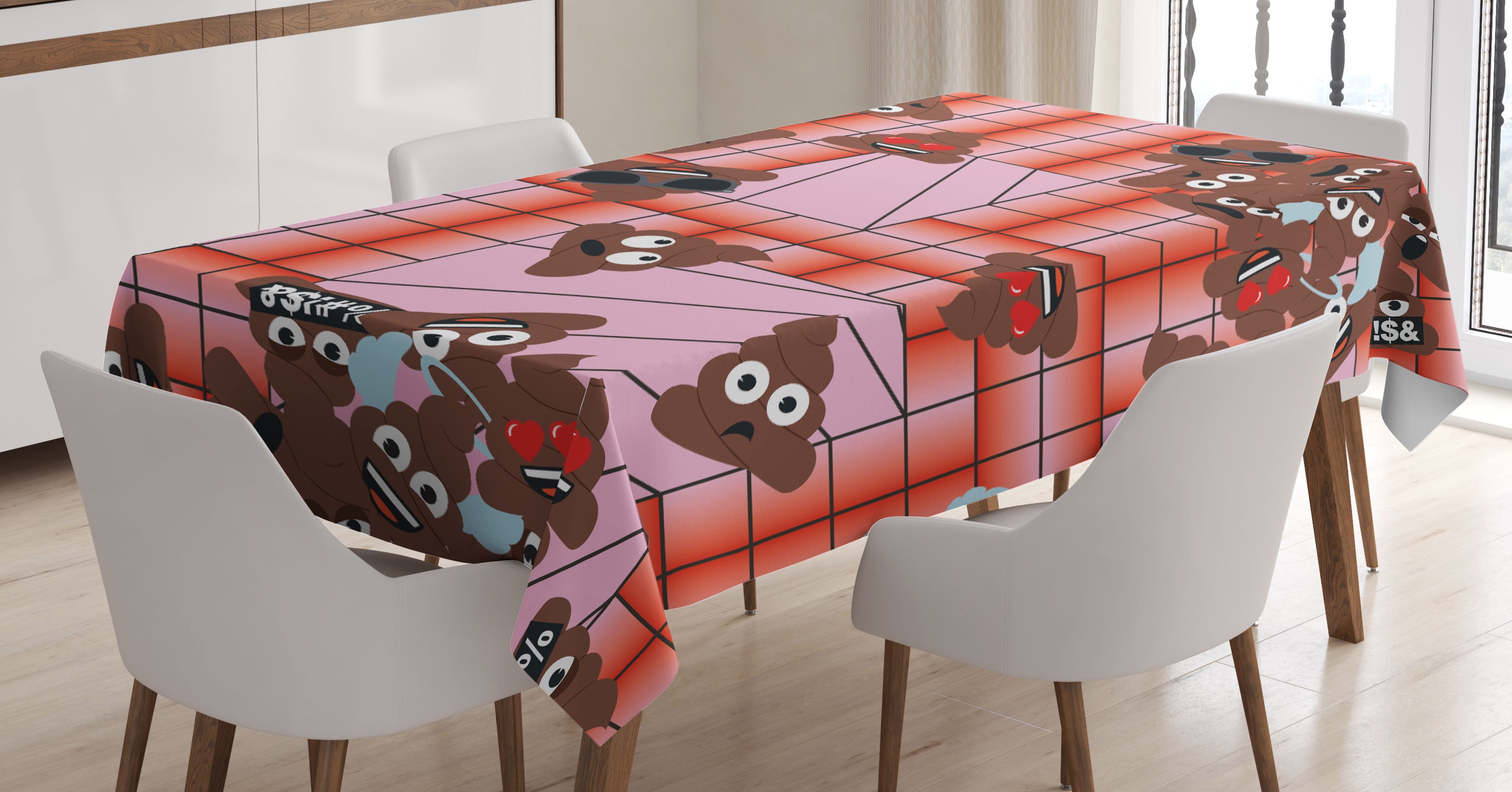 Ambesonne Poop Emoji Tablecloth Rectangular Table Cover, Funny Poo 90s ...