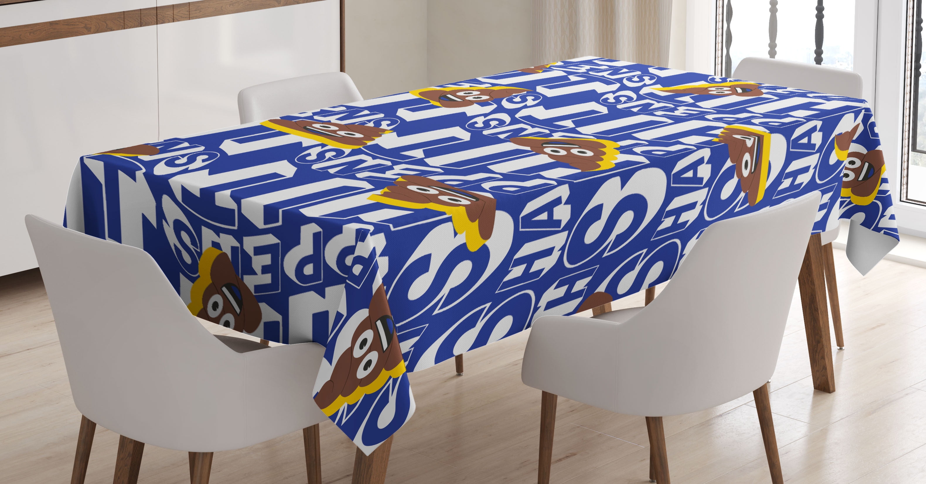 Ambesonne Poop Emoji Tablecloth Rectangular Table Cover, Groovy Letters ...