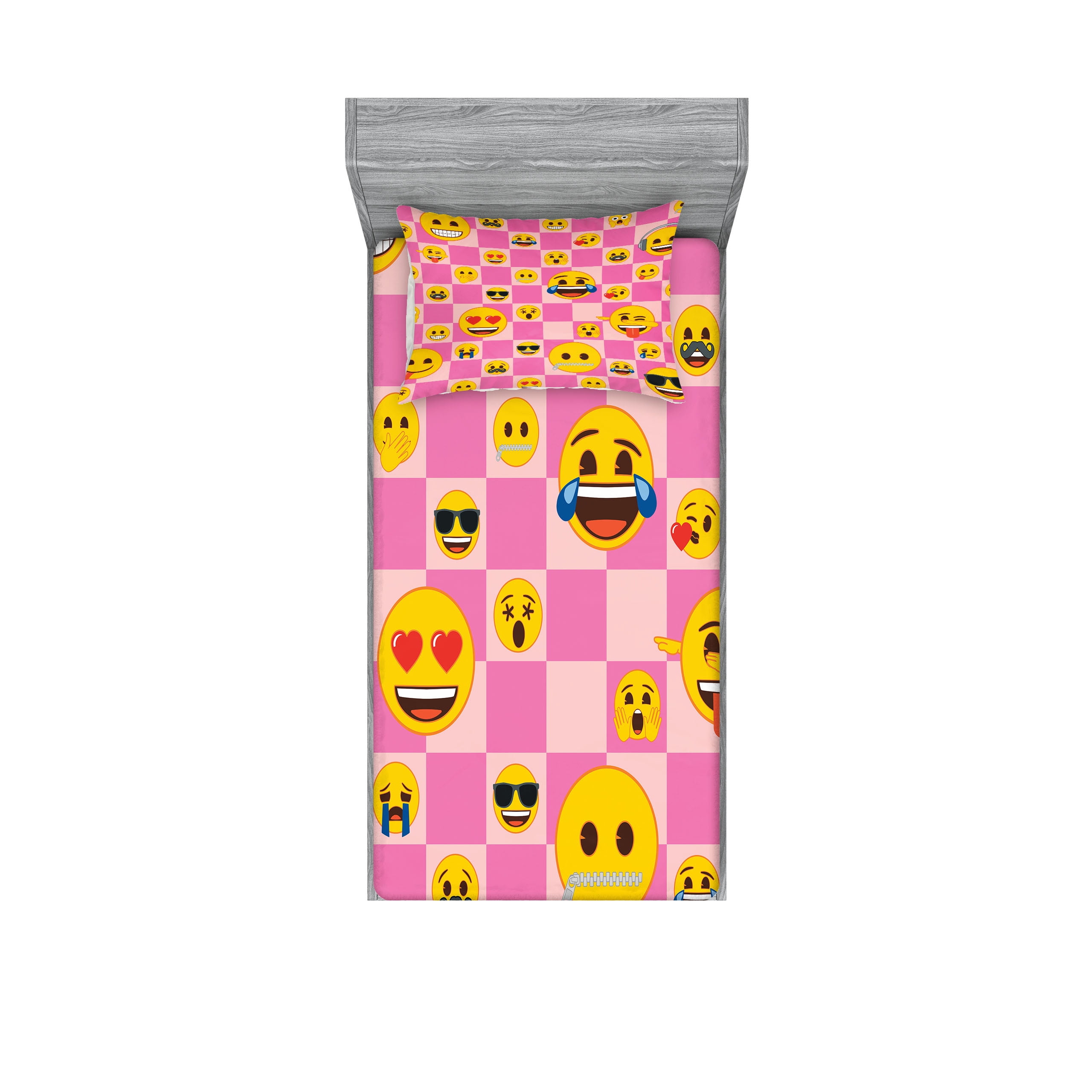 Ambesonne Pop Art Emoji Fitted Sheet & Pillow Sham Set, Check Back Fun ...
