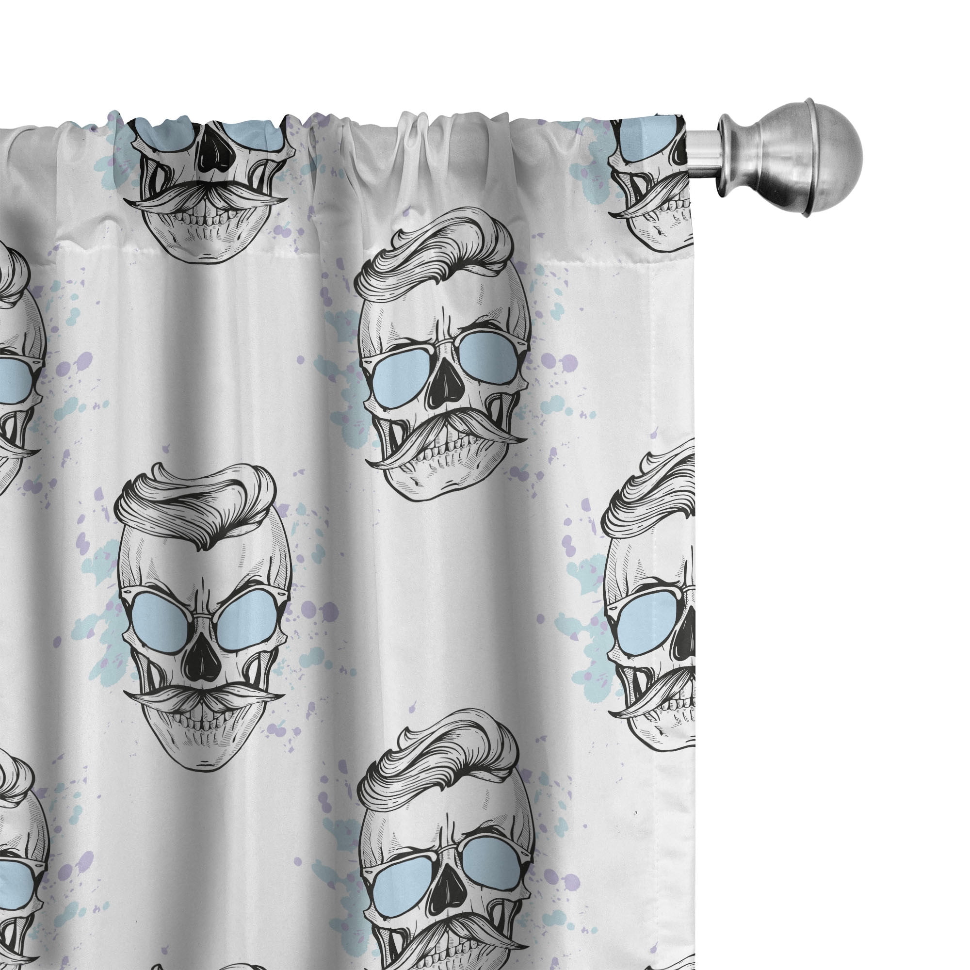 Ambesonne Pop Culture Window Curtains, Hipster Skull Moustache, Each 28 ...