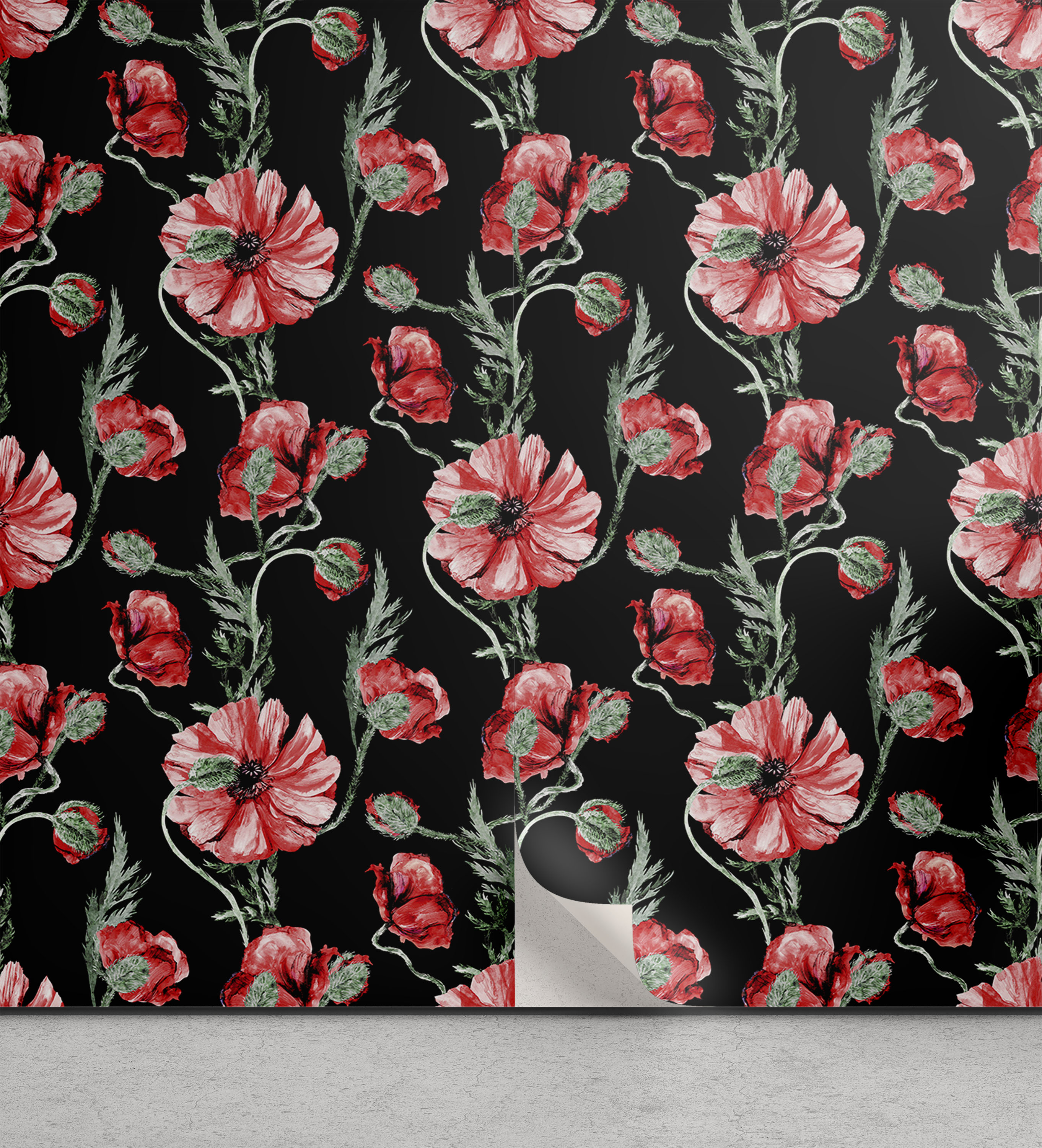 Ambesonne Poppy Artwork Peel & Stick Wallpaper for Home, Flowers ...