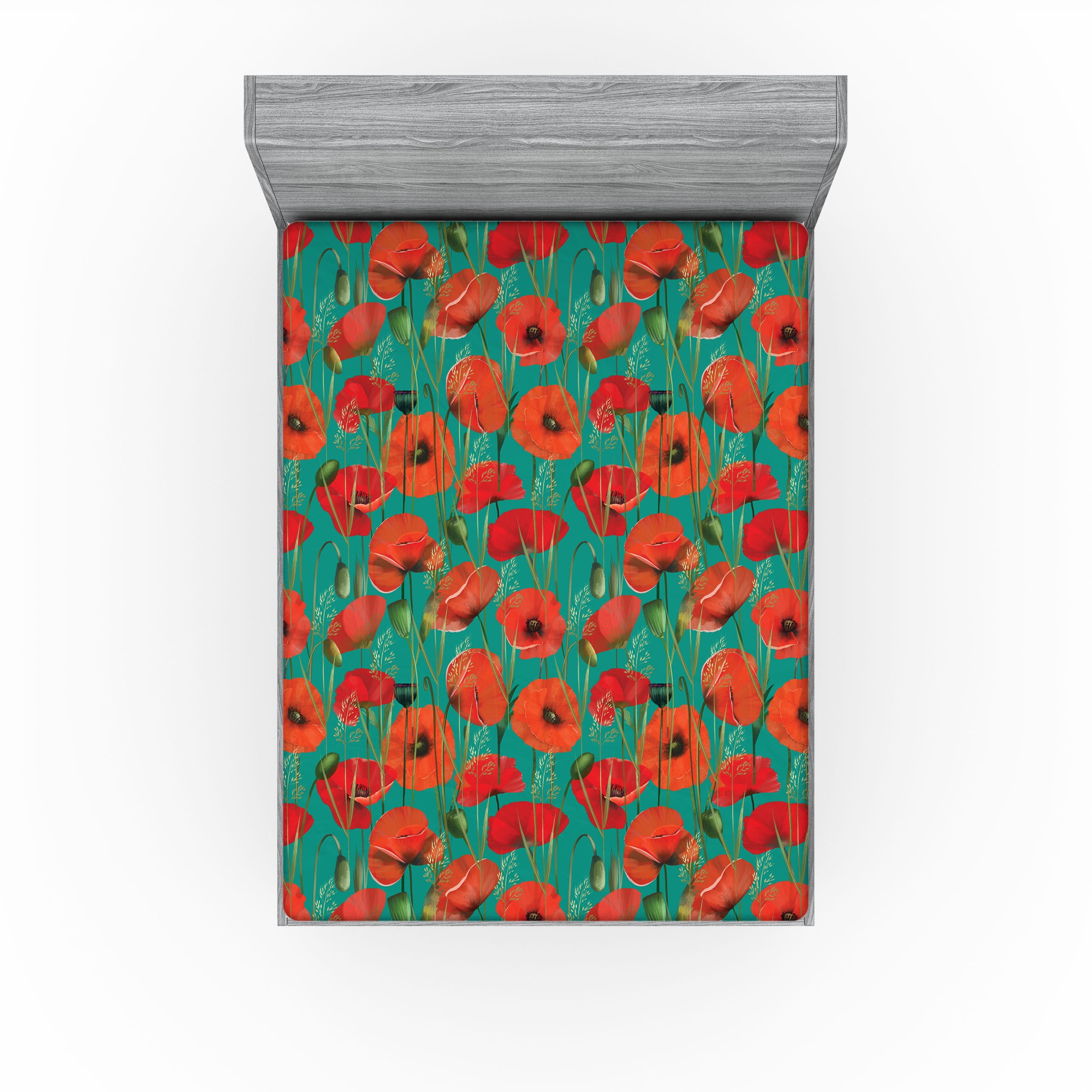 Ambesonne Poppy Fitted Sheet, Retro Meadow Flowers Romance, Queen Size ...