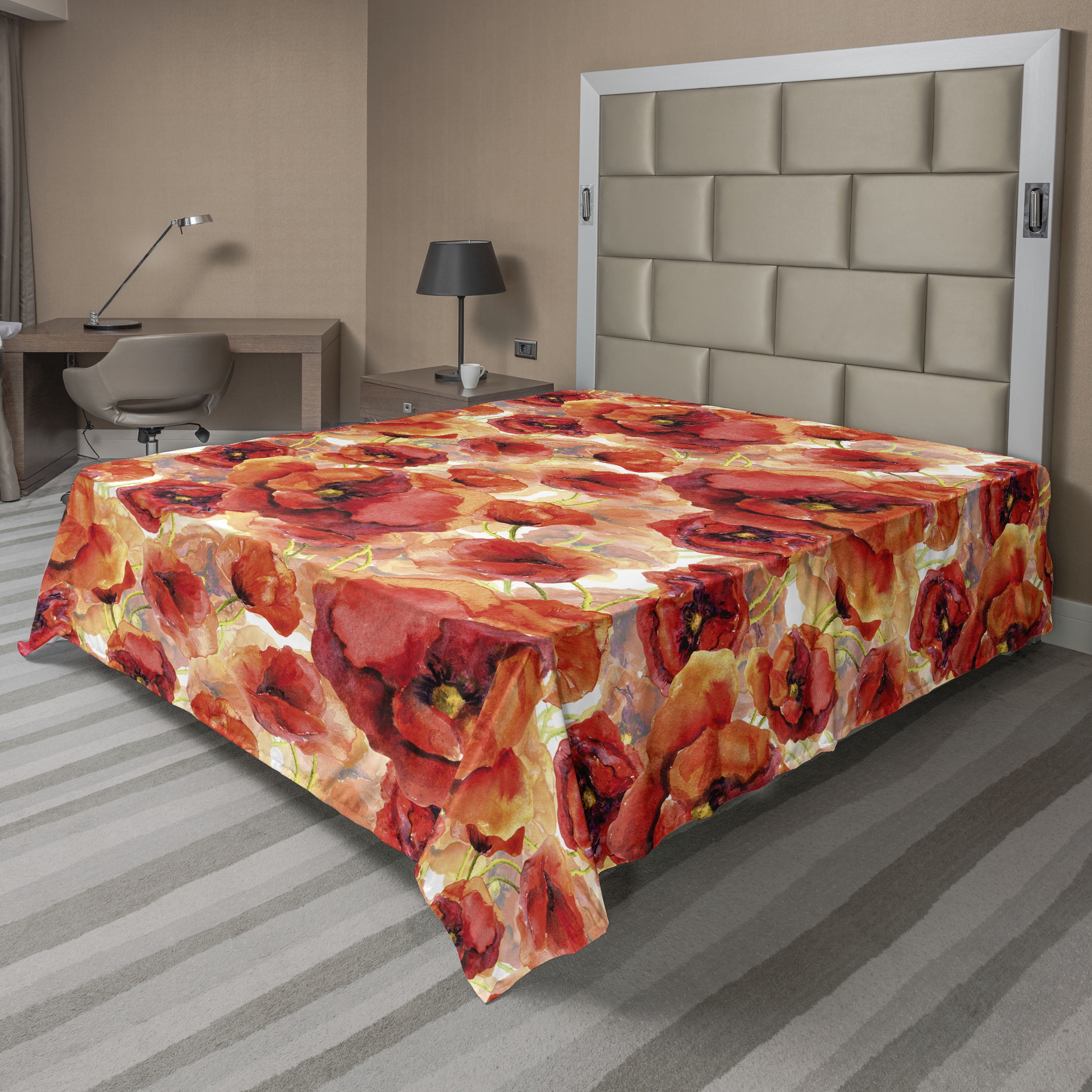 Ambesonne Poppy Flat Bedding Sheet Soft Top Sheet, Watercolor Romance ...