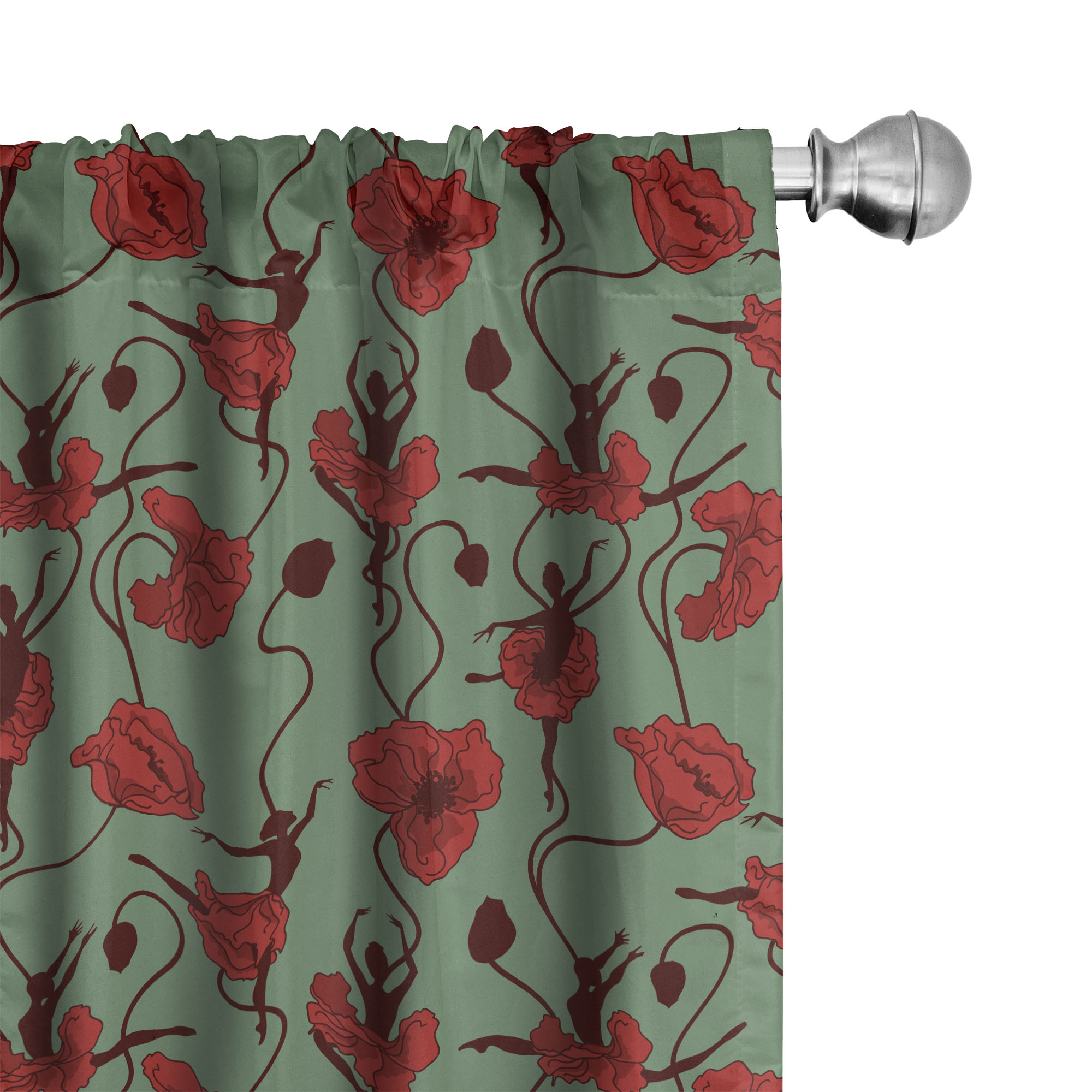 Ambesonne Poppy Flower Curtains, Ballerina Style Twigs, Pair of 28"x63", Green Chestnut Brown ...