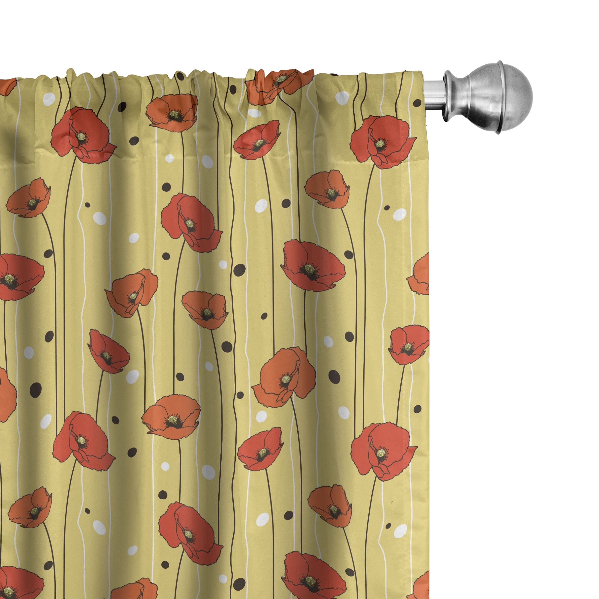 Ambesonne Poppy Flower Curtains, Lines with Dots Floral, Pair of 28"x95 ...