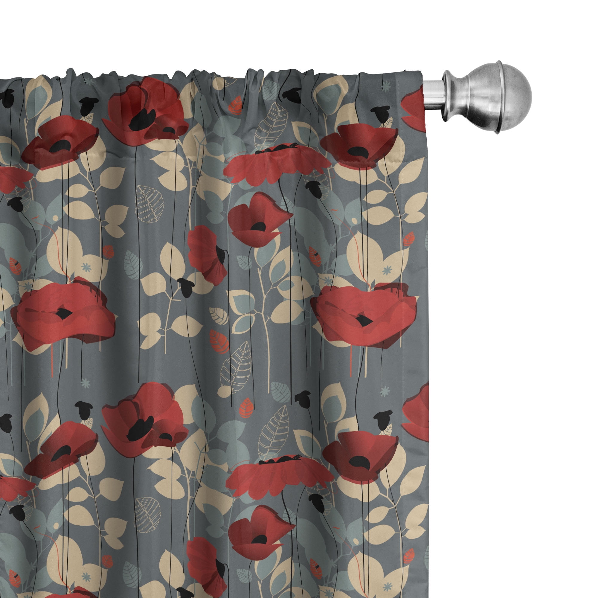 Ambesonne Poppy Flower Curtains, Modern Floral Garden, Pair of 28"x84 ...
