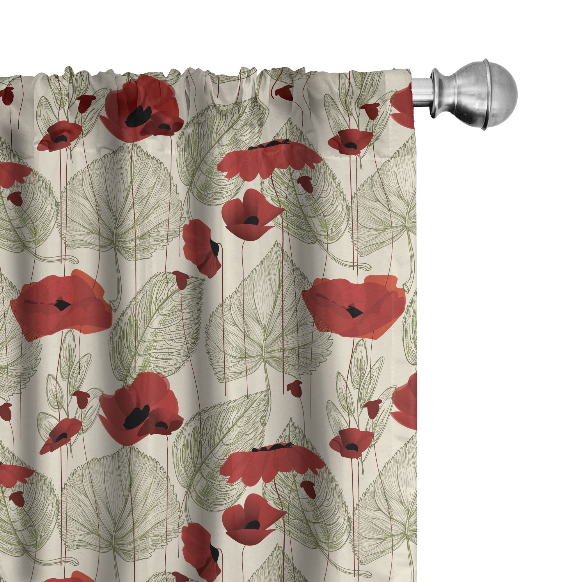 Ambesonne Poppy Flower Curtains, Sketch Leaves Rural, Pair of 28"x84 ...