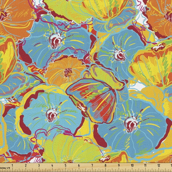 Ambesonne Poppy Flower Fabric by the Yard Upholstery, Ornament Floral ...