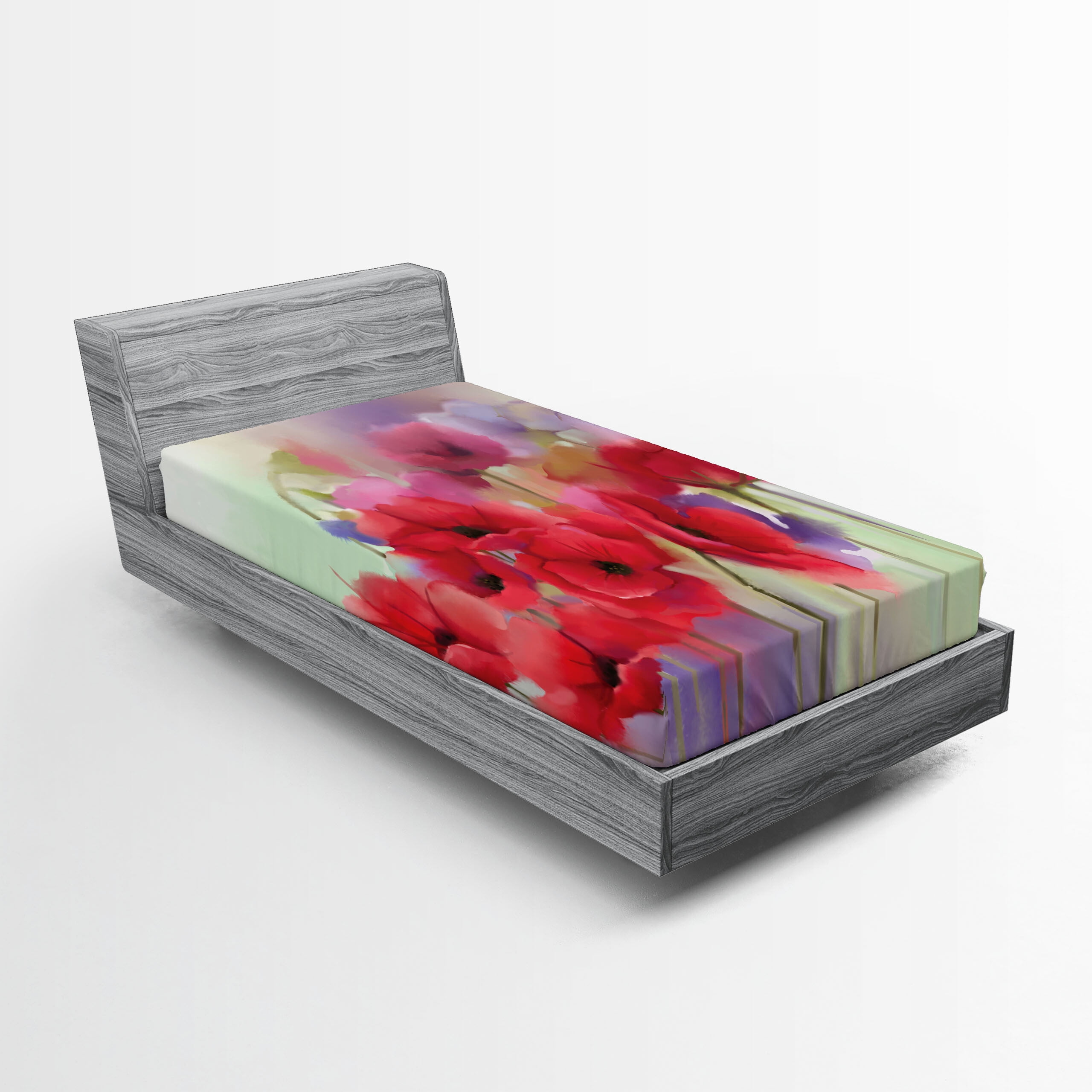 Ambesonne Poppy Flower Fitted Sheet, Spring Flowers Romance, Twin Size ...