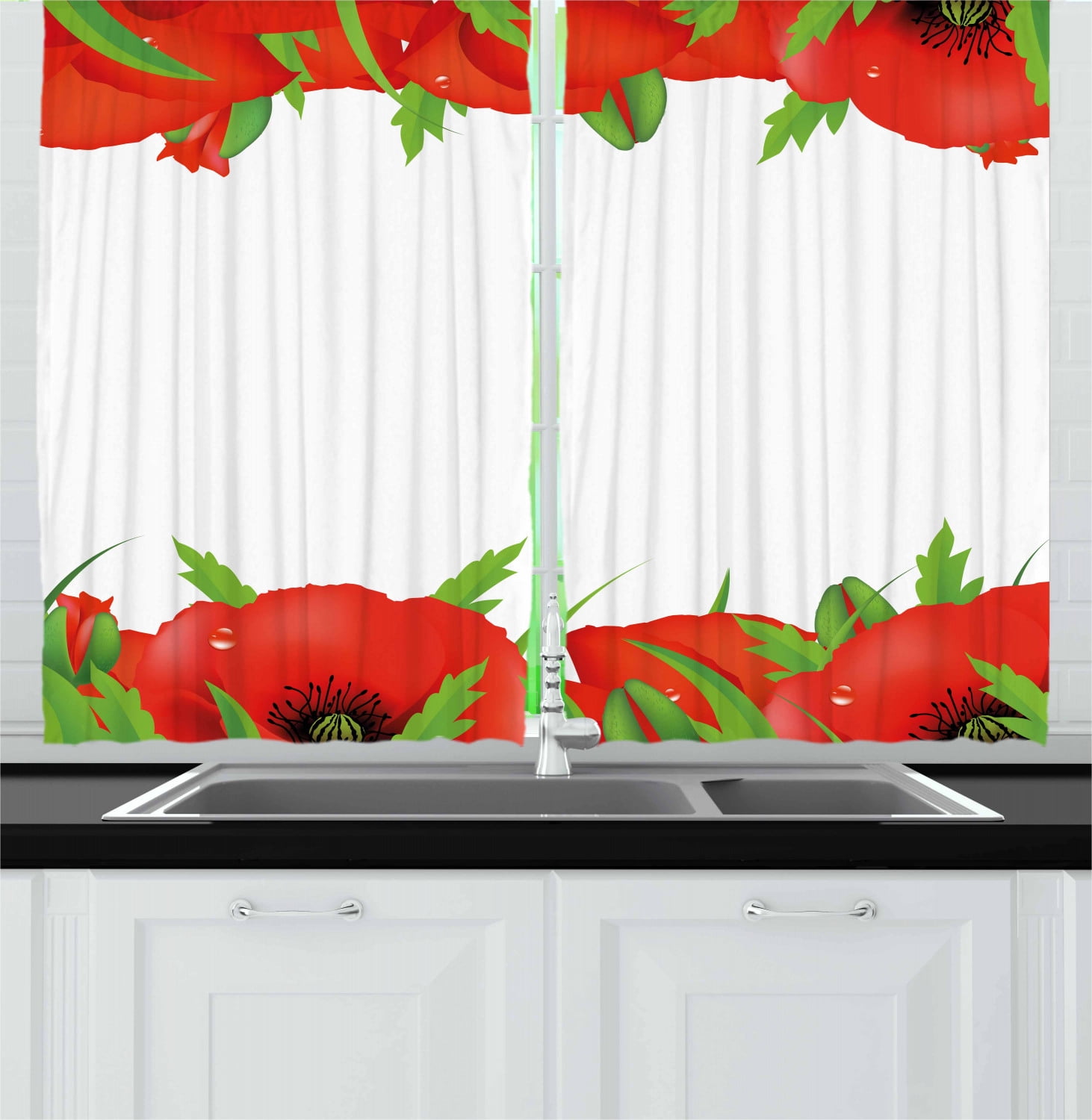 Ambesonne Poppy Flower Kitchen Curtains, Perennial Plant, 55"x39 ...