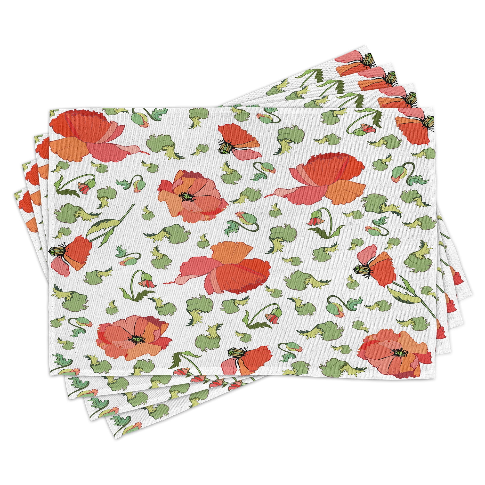 Ambesonne Poppy Flower Place Mats Set of 4, Scattered Buds Stem ...