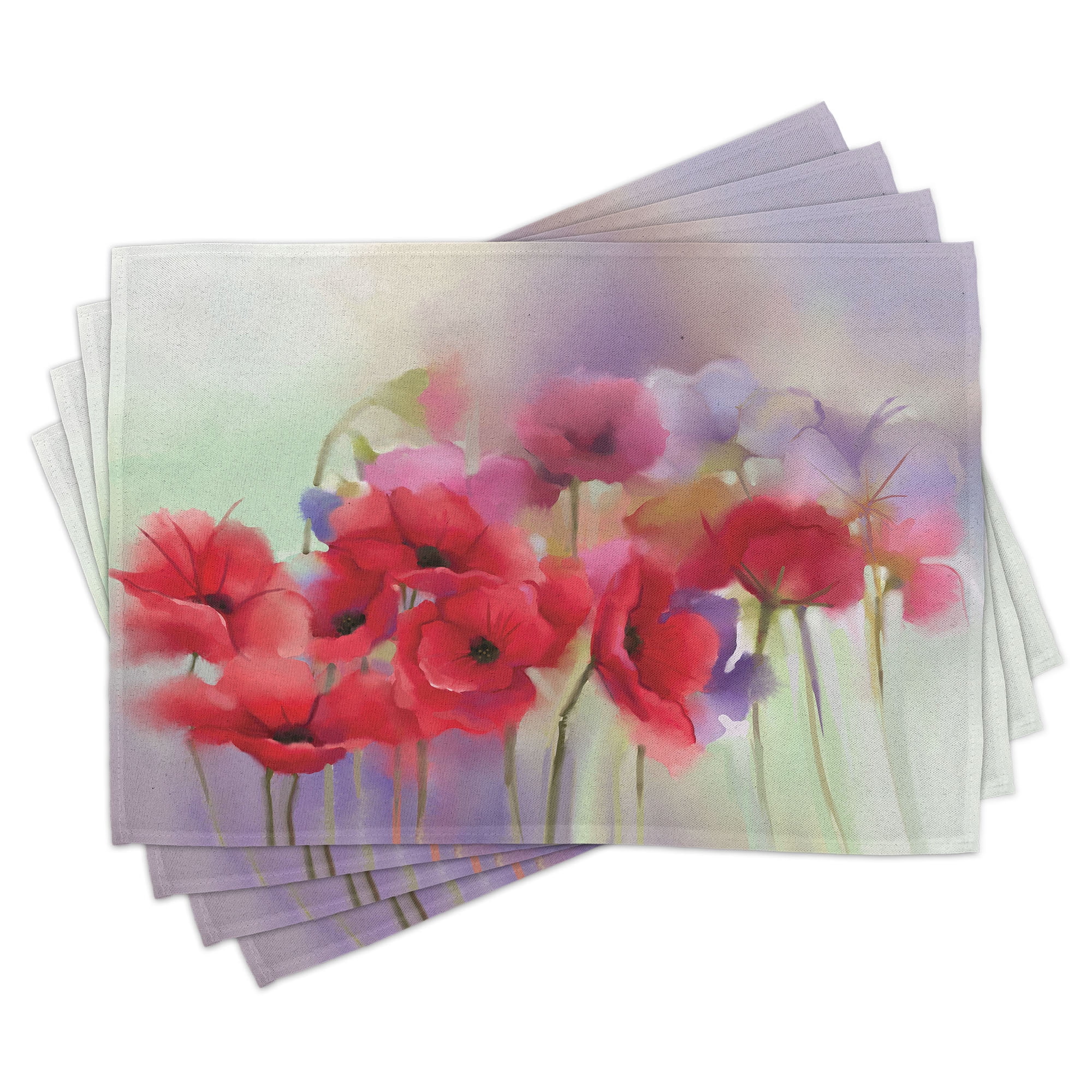 Ambesonne Poppy Flower Place Mats Set of 4, Spring Flowers Romance ...