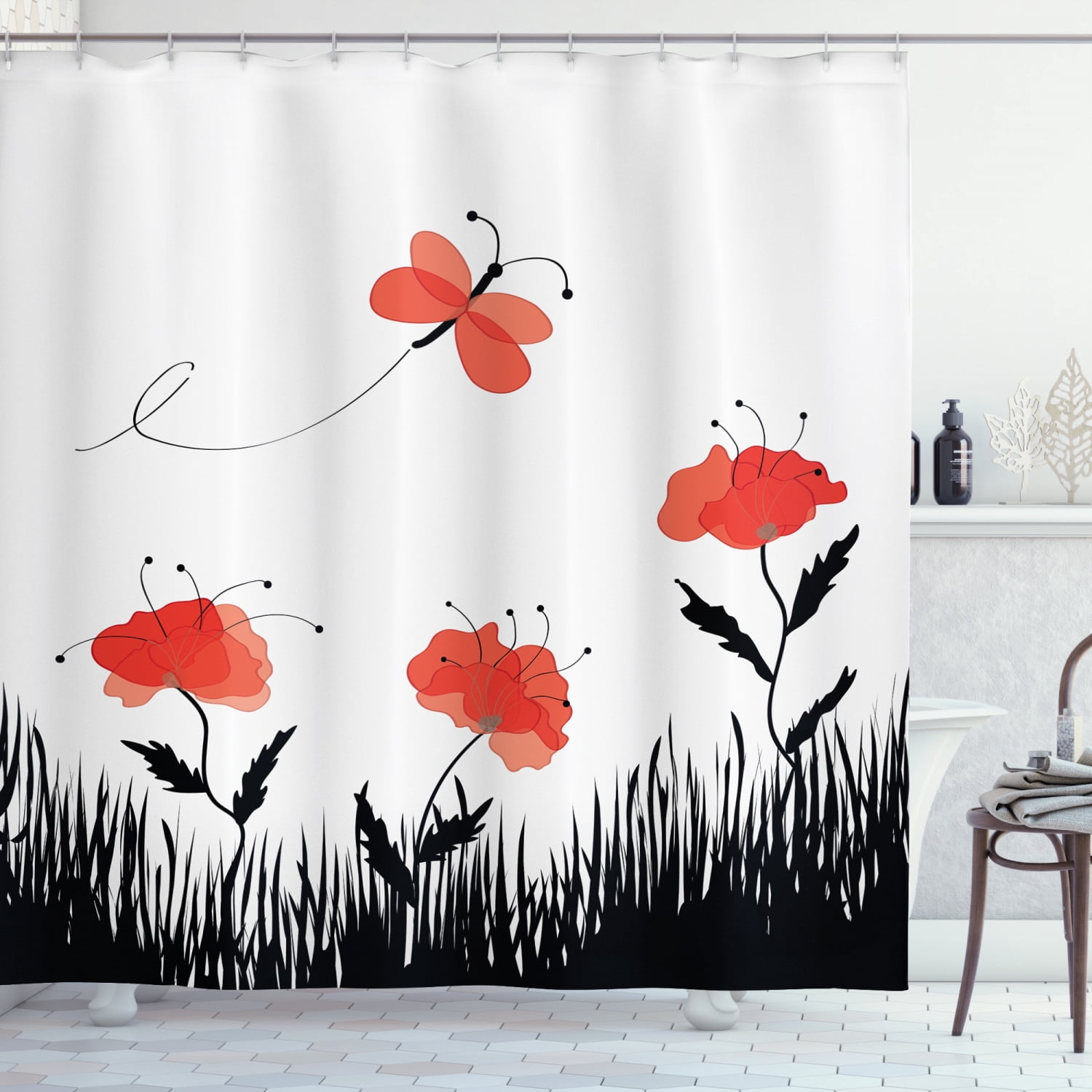 Ambesonne Poppy Flower Shower Curtain, Abstract Pastoral, 69"Wx84"L ...