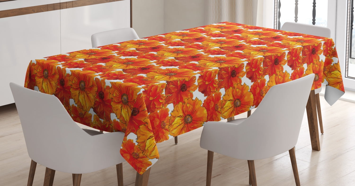 Ambesonne Poppy Flower Tablecloth Rectangular Table Cover, Hand Paint Blossoms, 60"x84", Orange ...