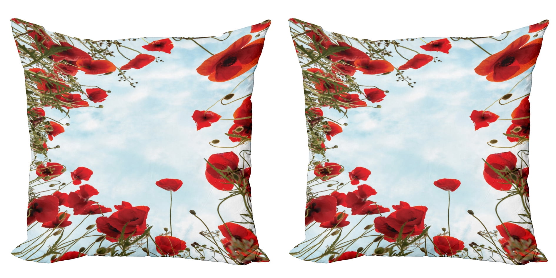 Ambesonne Poppy Flower Throw Pillow Cover 2 Pack, Meadow Flowers ...