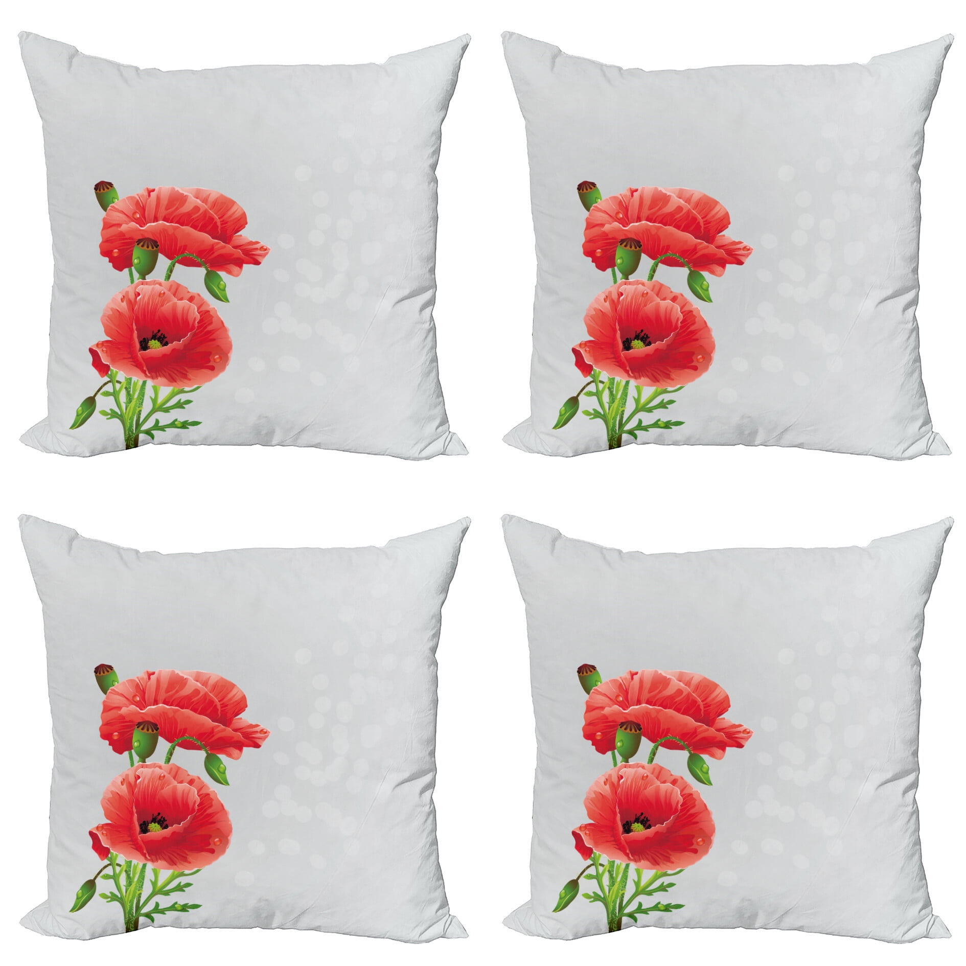 Ambesonne Poppy Flower Throw Pillow Cover 4 Pack, Fresh Bridal Romantic ...