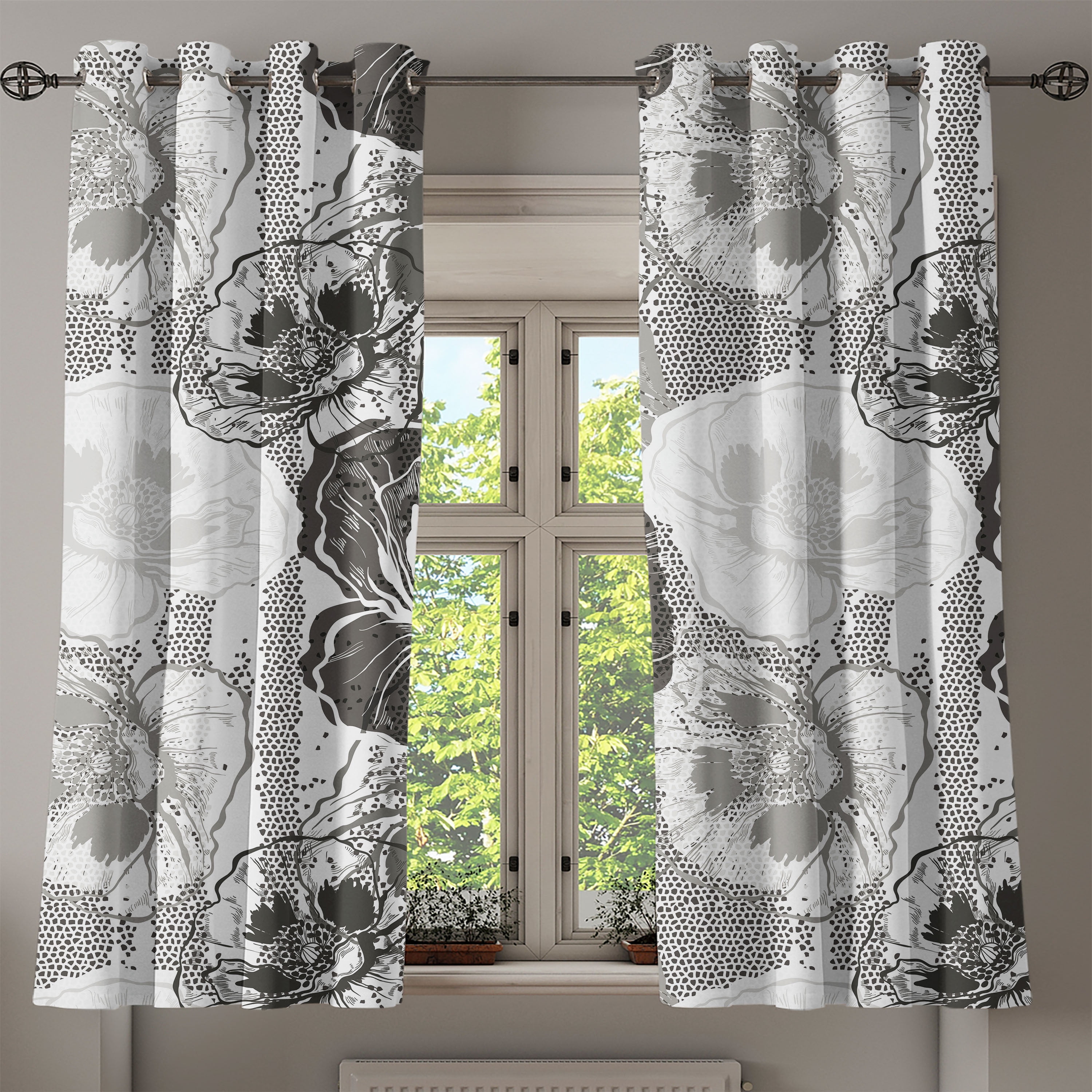 Ambesonne Poppy Pattern Grommet Curtain, Grunge Dreamy Flowers, 50"x60 ...