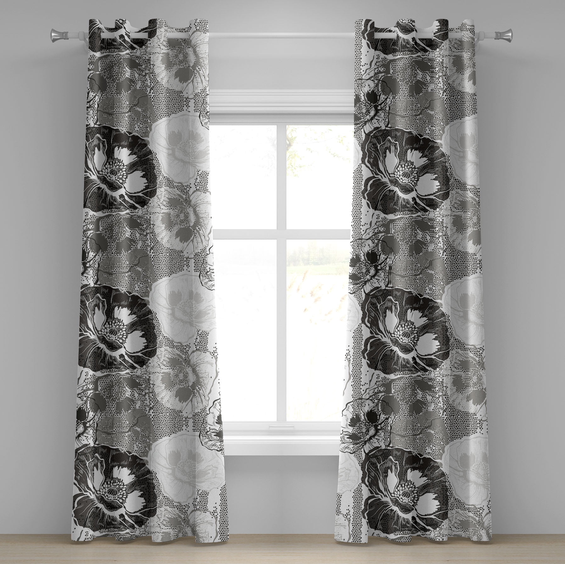 Ambesonne Poppy Pattern Grommet Curtain, Grunge Dreamy Flowers, 50"x84 ...