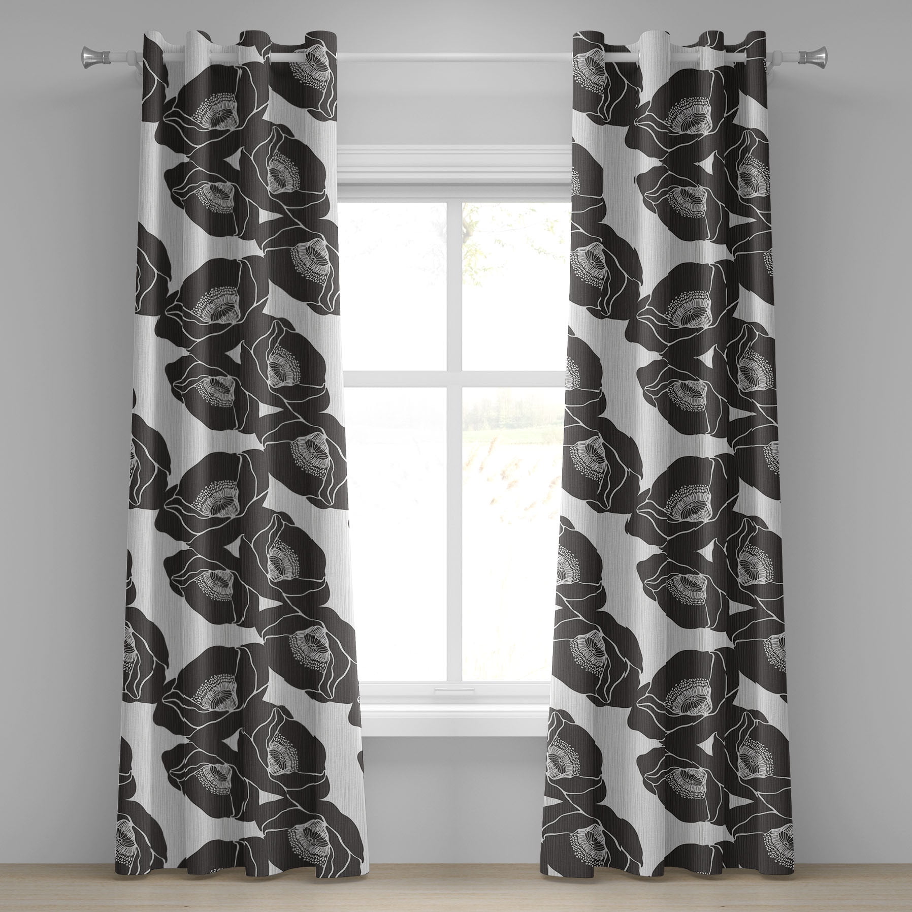 Ambesonne Poppy Pattern Grommet Curtain, Modern Floral Neutral, 50"x72 ...