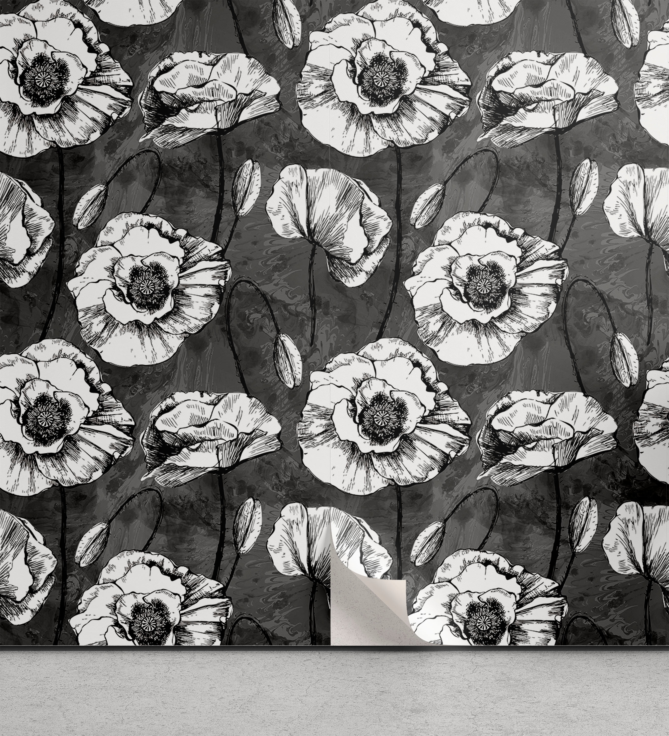 Ambesonne, Poppy Peel & Stick Wallpaper for Home, Blossoming Vintage ...