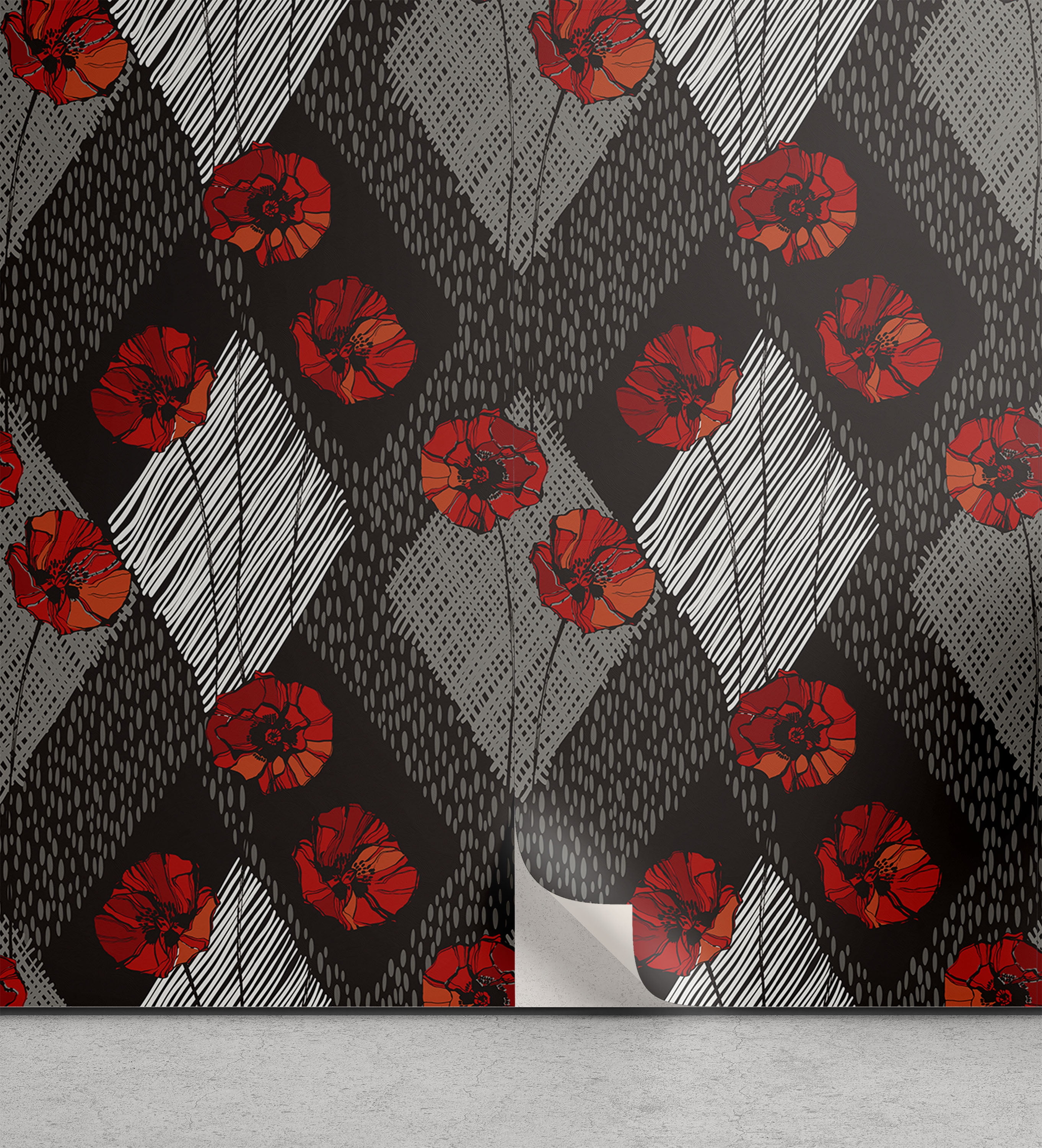 Ambesonne Poppy Peel & Stick Wallpaper for Home, Boho Abstract Flowers ...