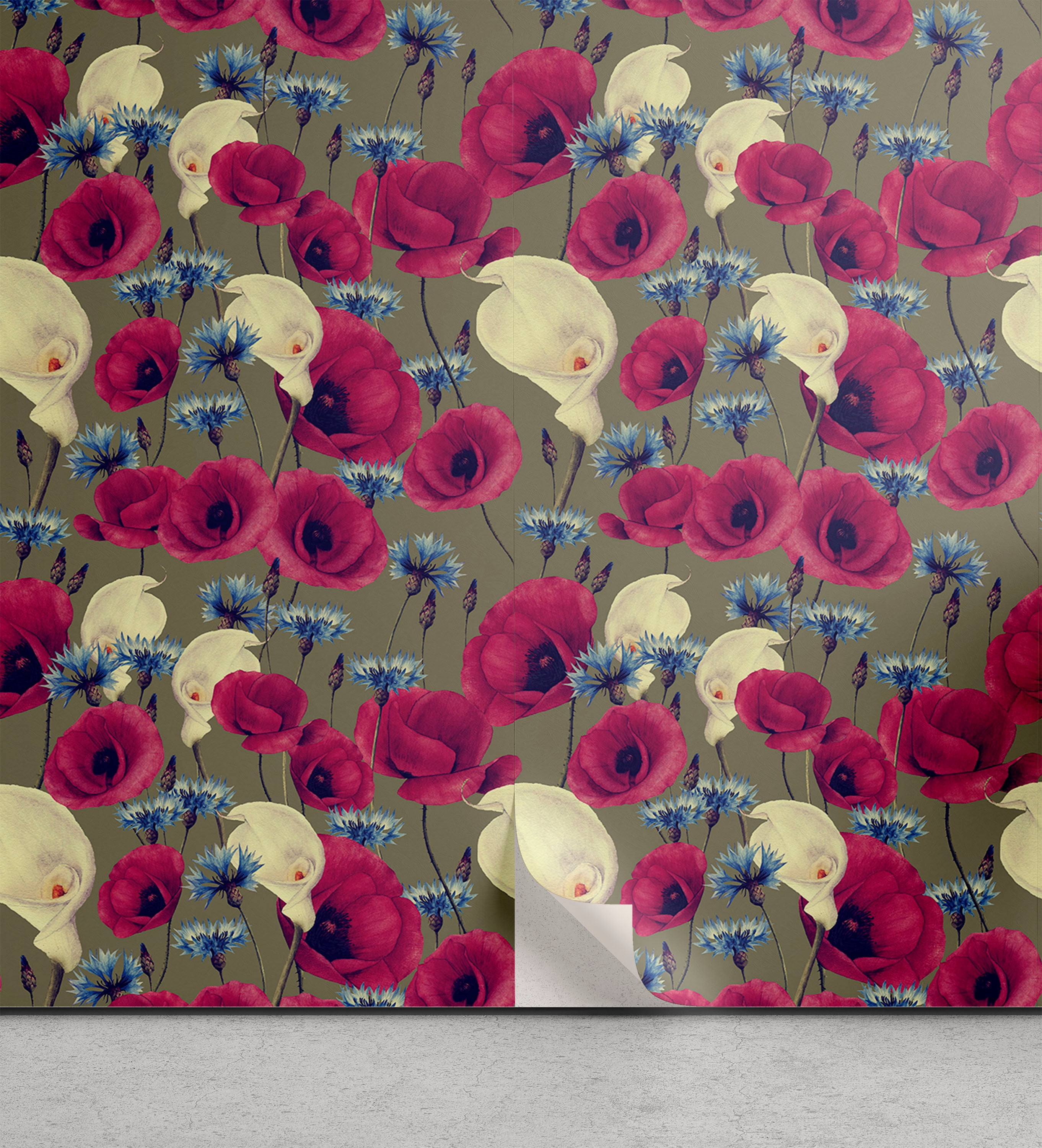 Ambesonne, Poppy Peel & Stick Wallpaper for Home, Floral Composition ...